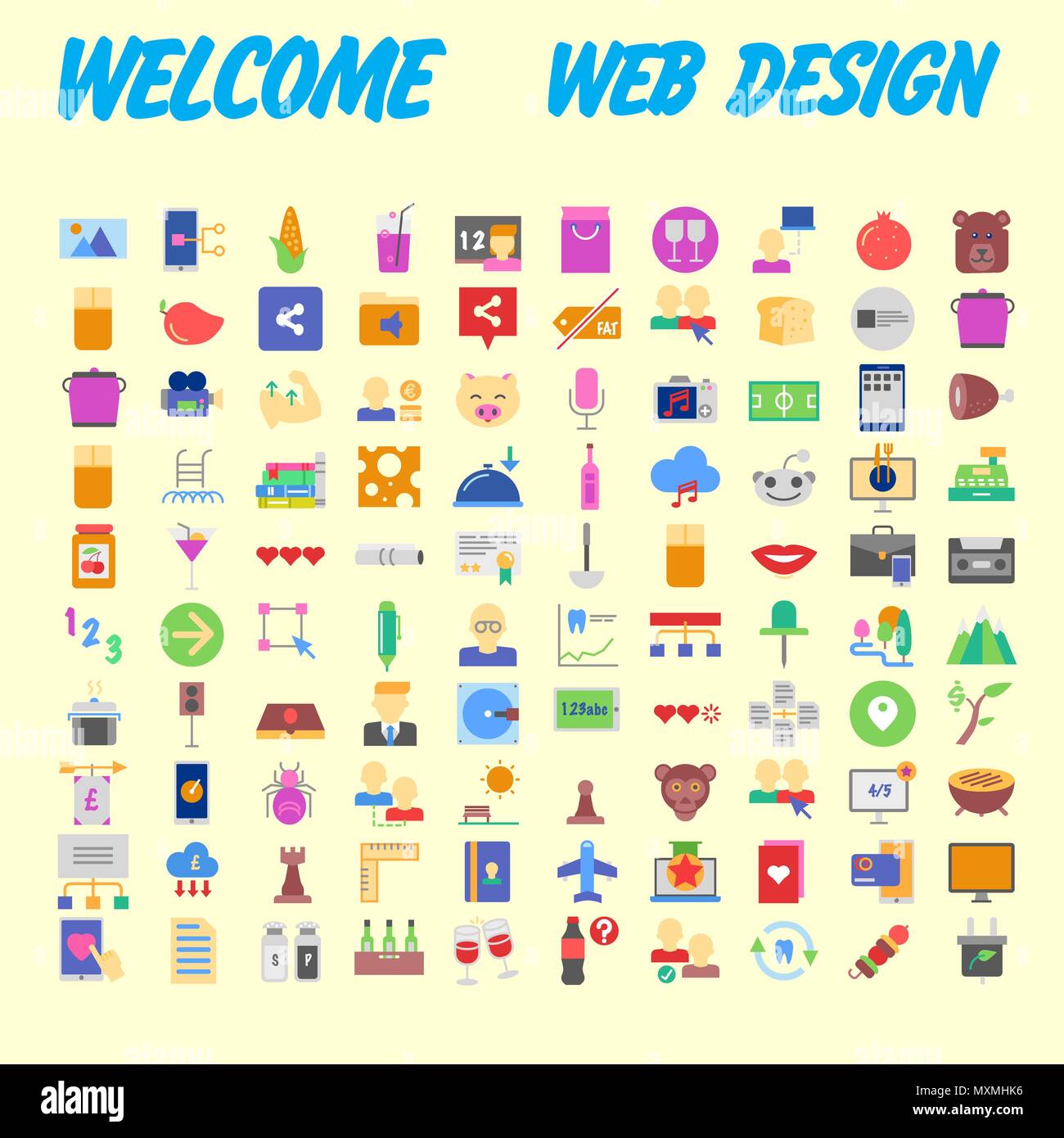 100 universal icons for web design on different topics. Vector ...
