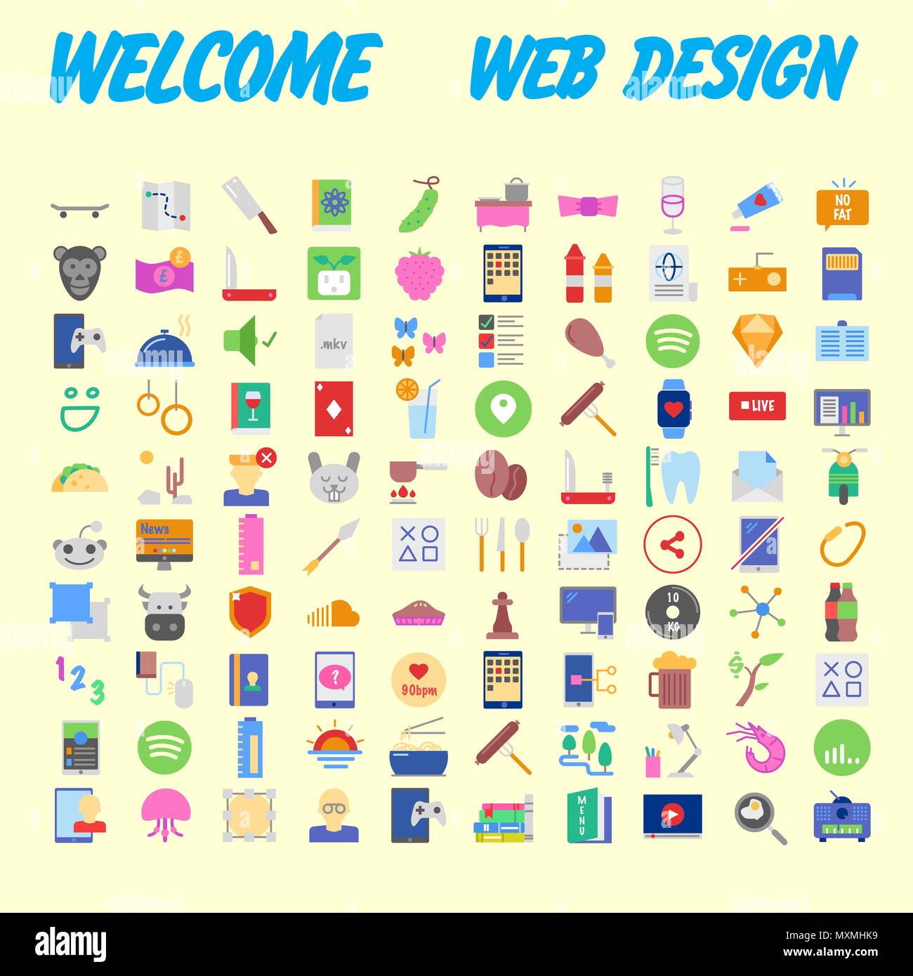 100 universal icons for web design on different topics. Vector ...