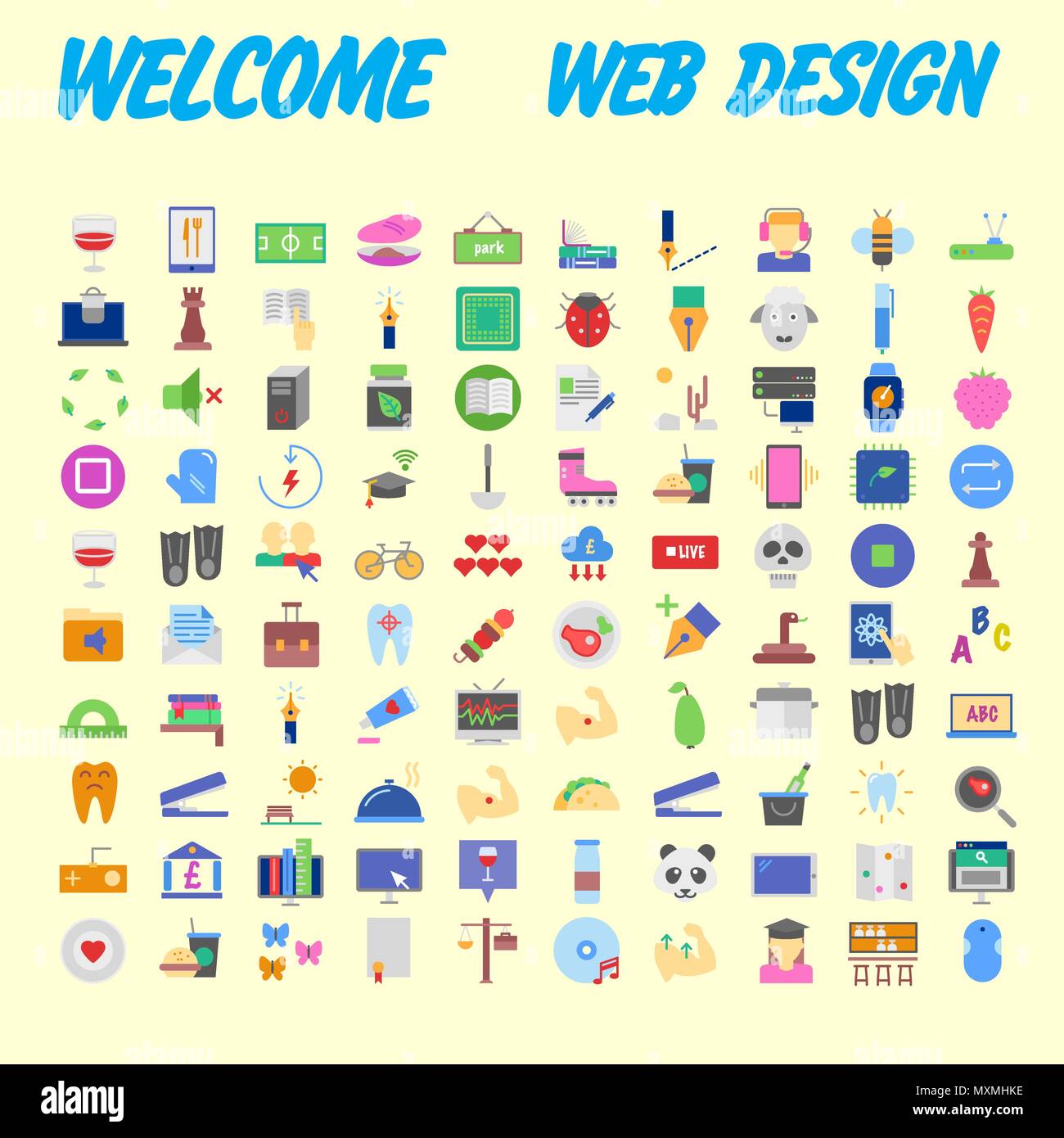 100 universal icons for web design on different topics. Vector ...