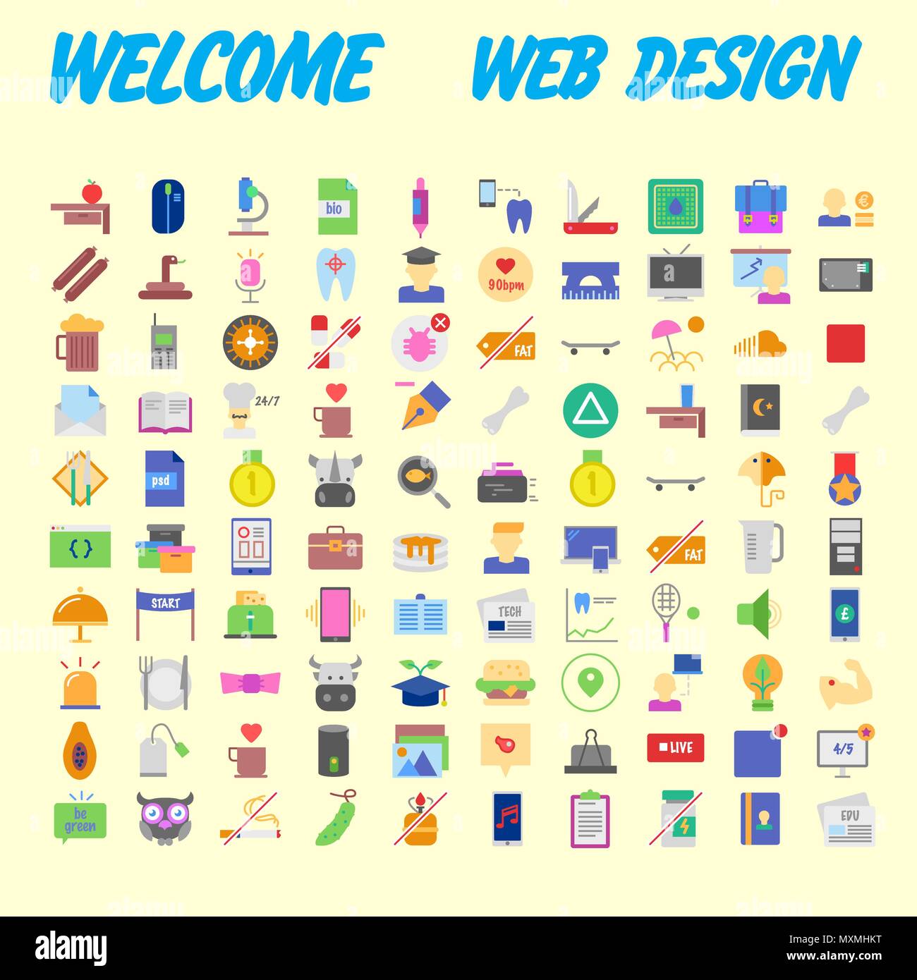 100 universal icons for web design on different topics. Vector ...