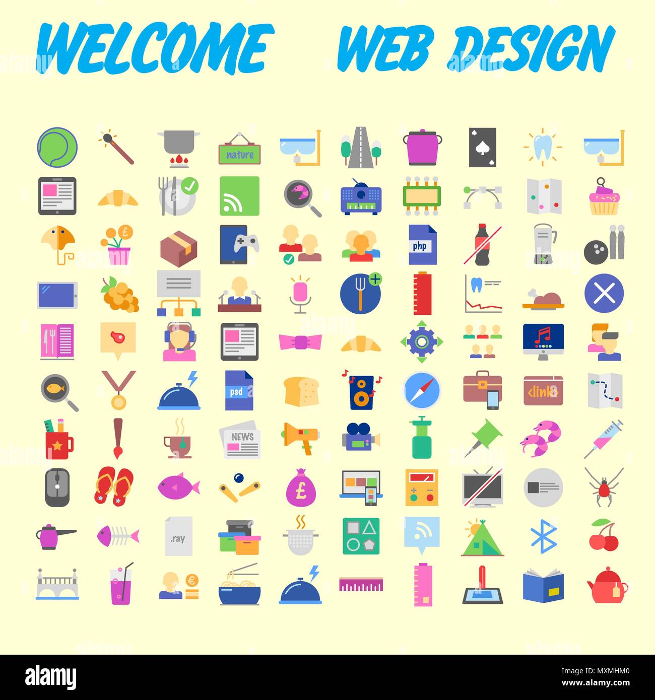 100 universal icons for web design on different topics. Vector ...