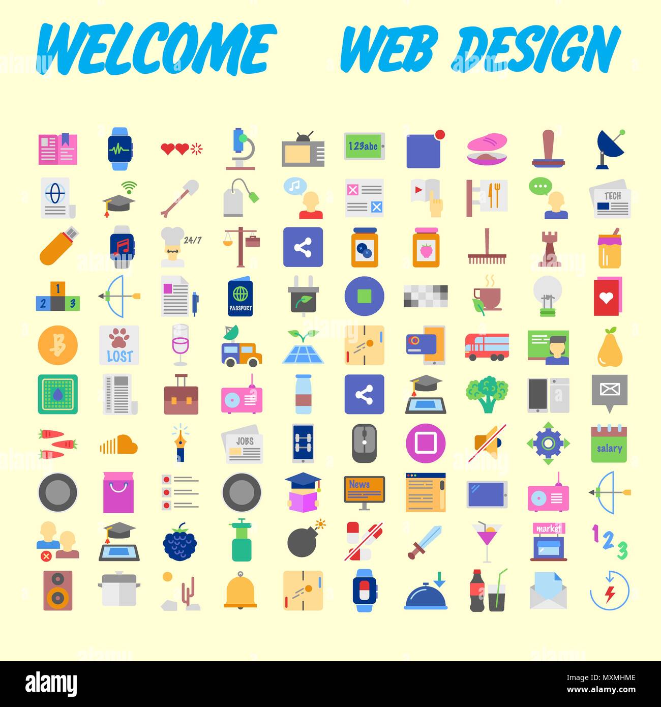 100 universal icons for web design on different topics. Vector ...