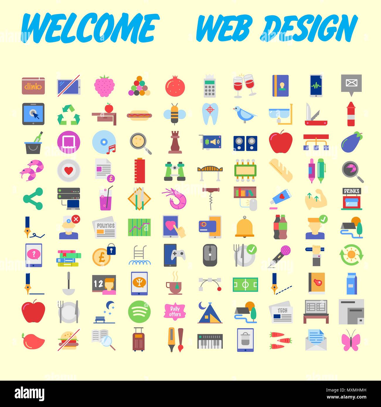 100 universal icons for web design on different topics. Vector ...