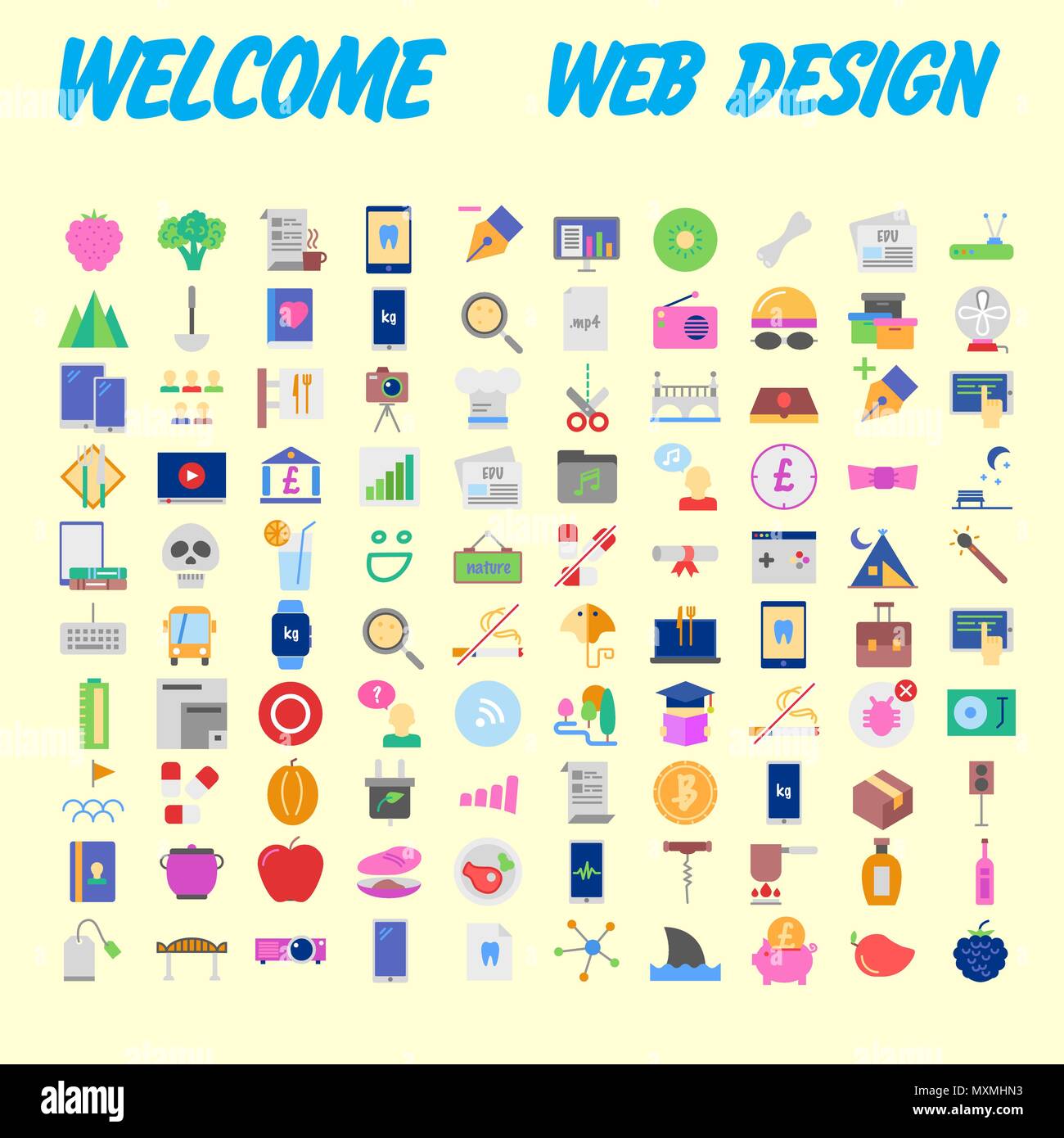 100 universal icons for web design on different topics. Vector ...