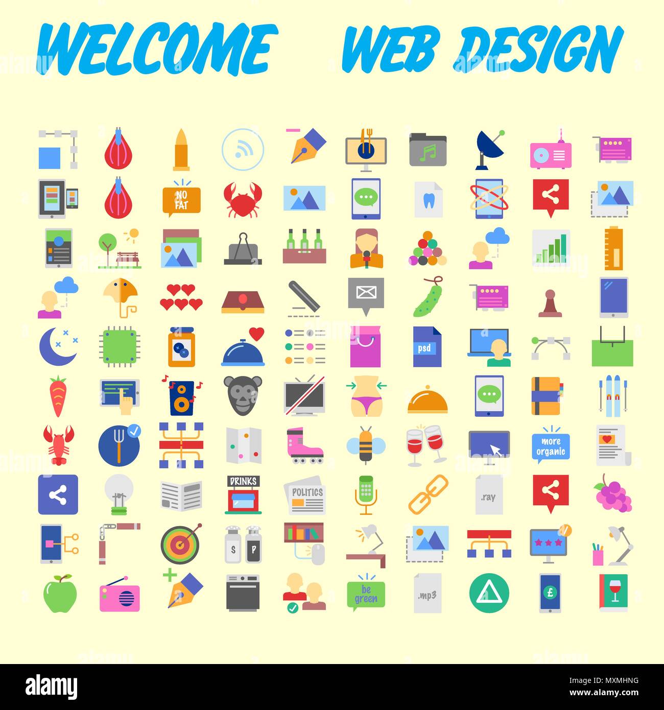Set of 100 Isolated Minimal Modern Simple Elegant colorful Icons ...