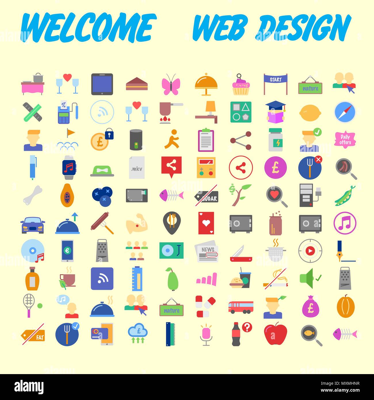 Set of 100 Isolated Minimal Modern Simple Elegant colorful Icons ...