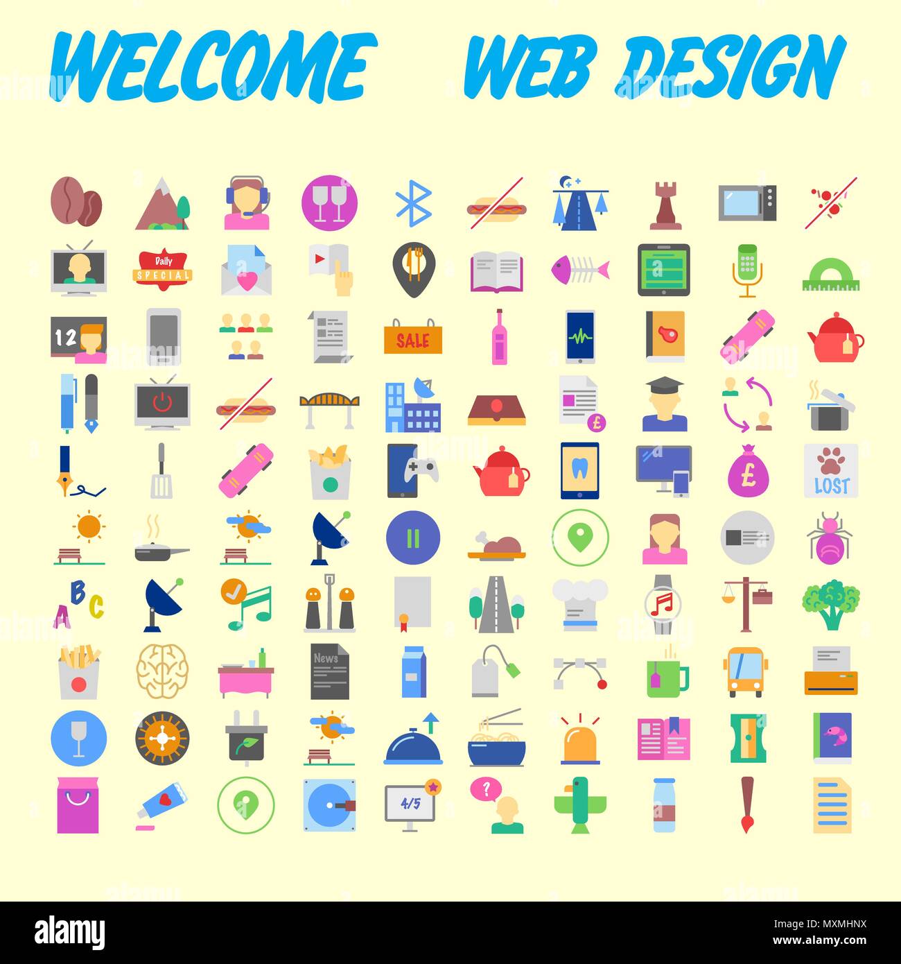 Set of 100 Isolated Minimal Modern Simple Elegant colorful Icons ...
