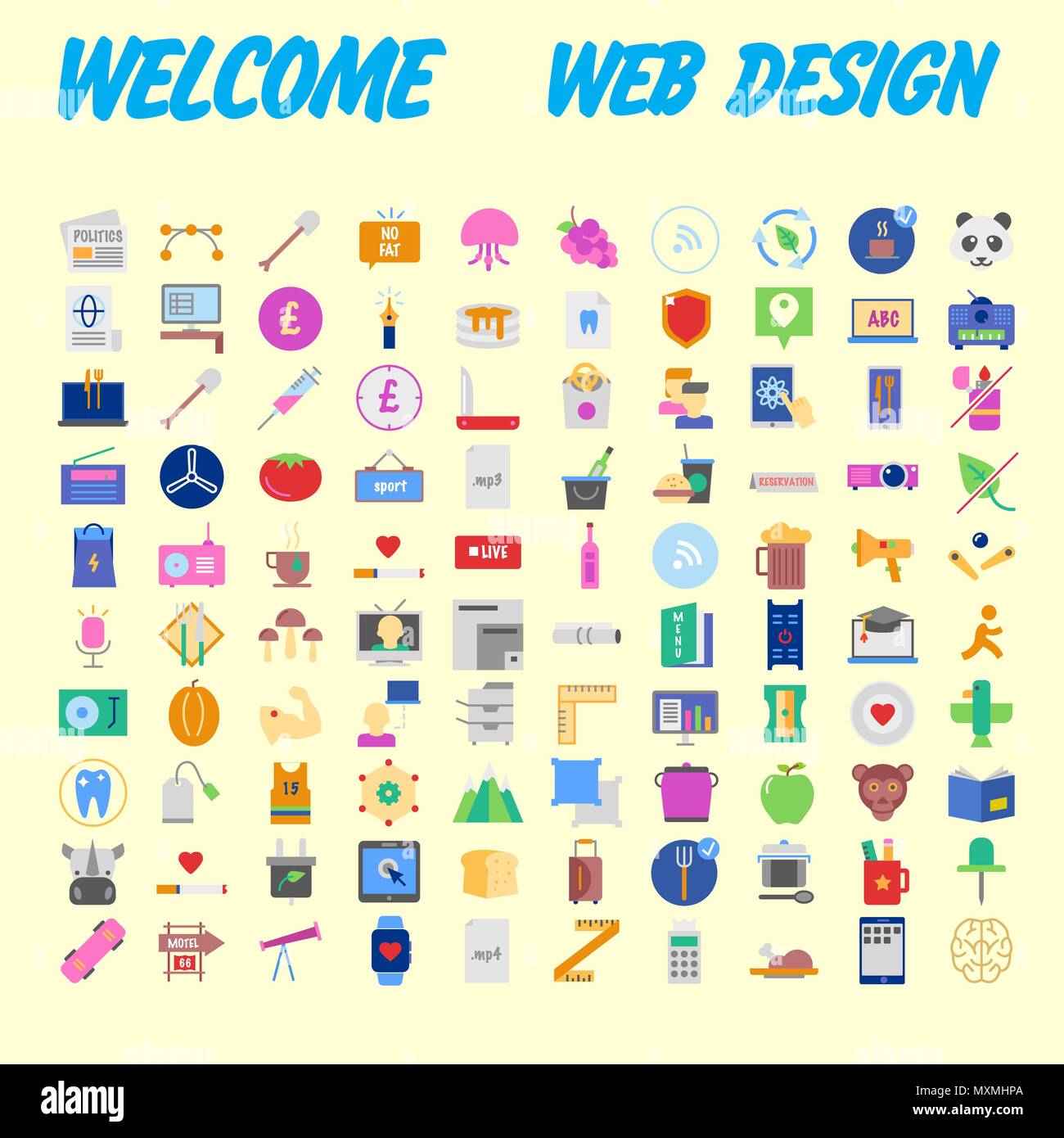 Set of 100 Isolated Minimal Modern Simple Elegant colorful Icons ...