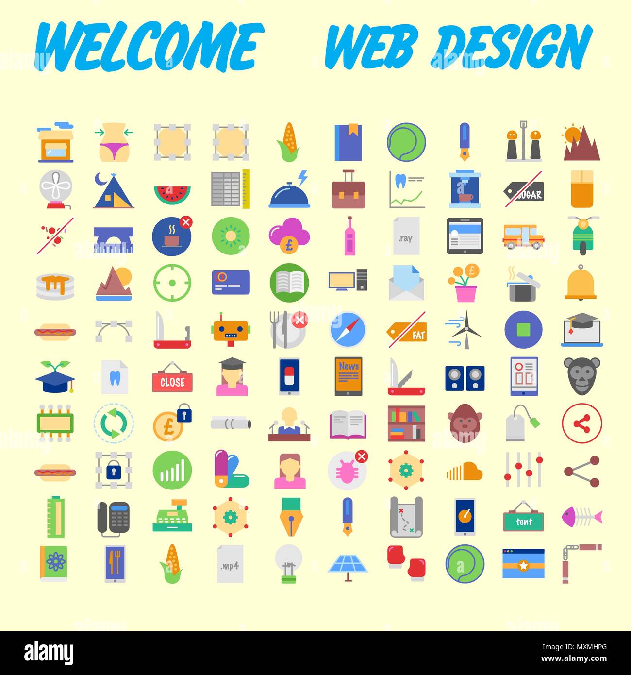 Set of 100 Isolated Minimal Modern Simple Elegant colorful Icons ...