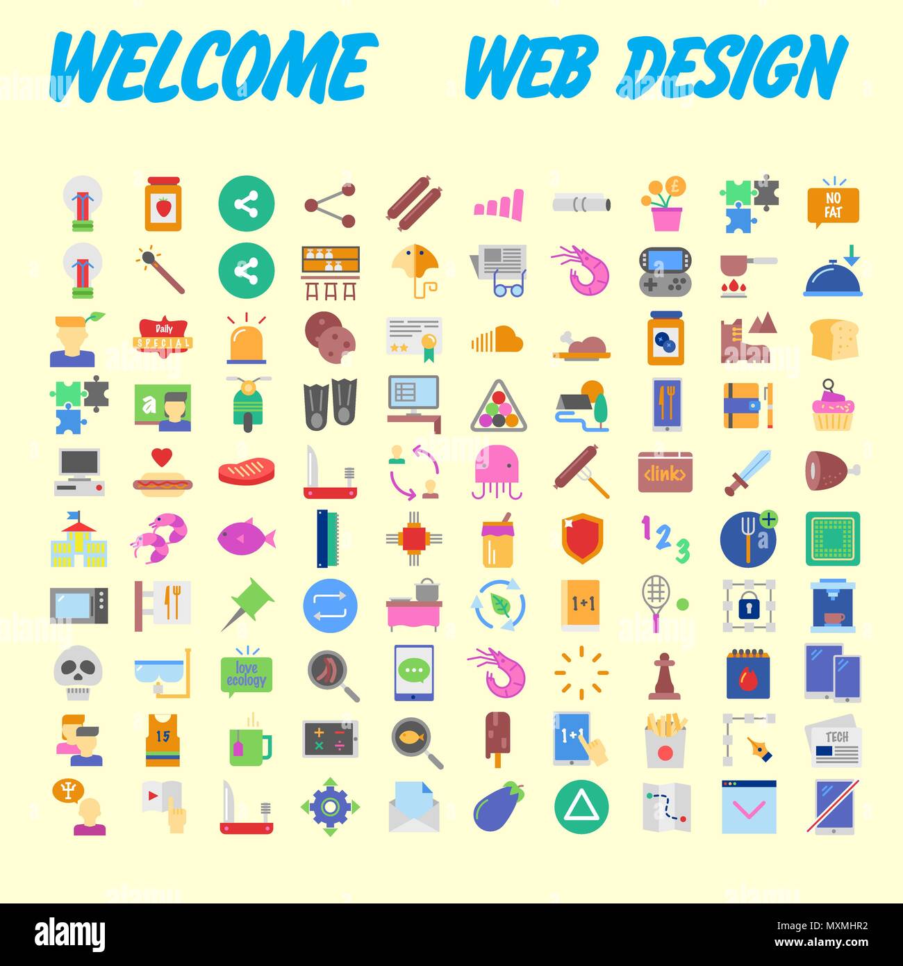 Set of 100 Isolated Minimal Modern Simple Elegant colorful Icons ...