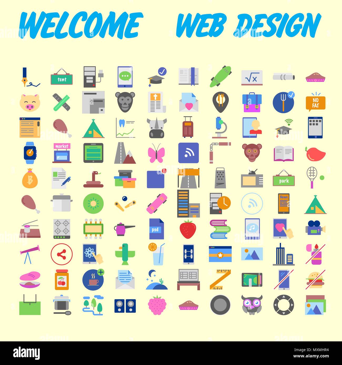 Set of 100 Isolated Minimal Modern Simple Elegant colorful Icons ...