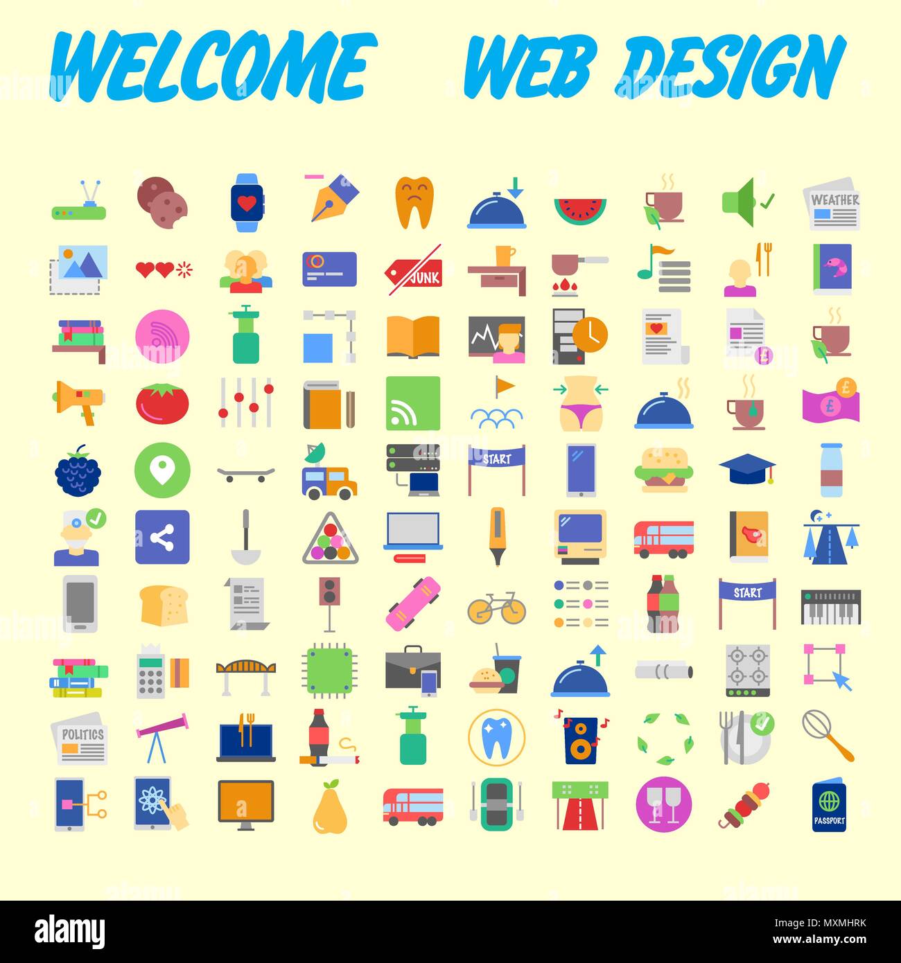 Set of 100 Isolated Minimal Modern Simple Elegant colorful Icons ...