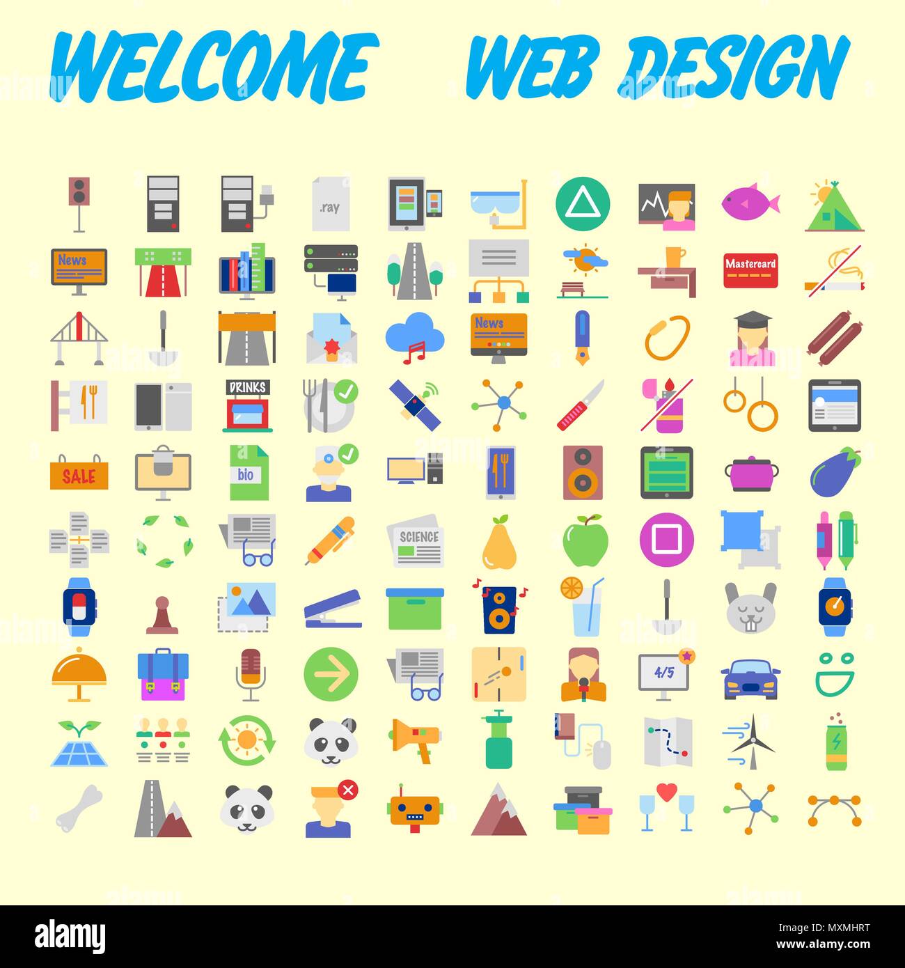 Set of 100 Isolated Minimal Modern Simple Elegant colorful Icons ...