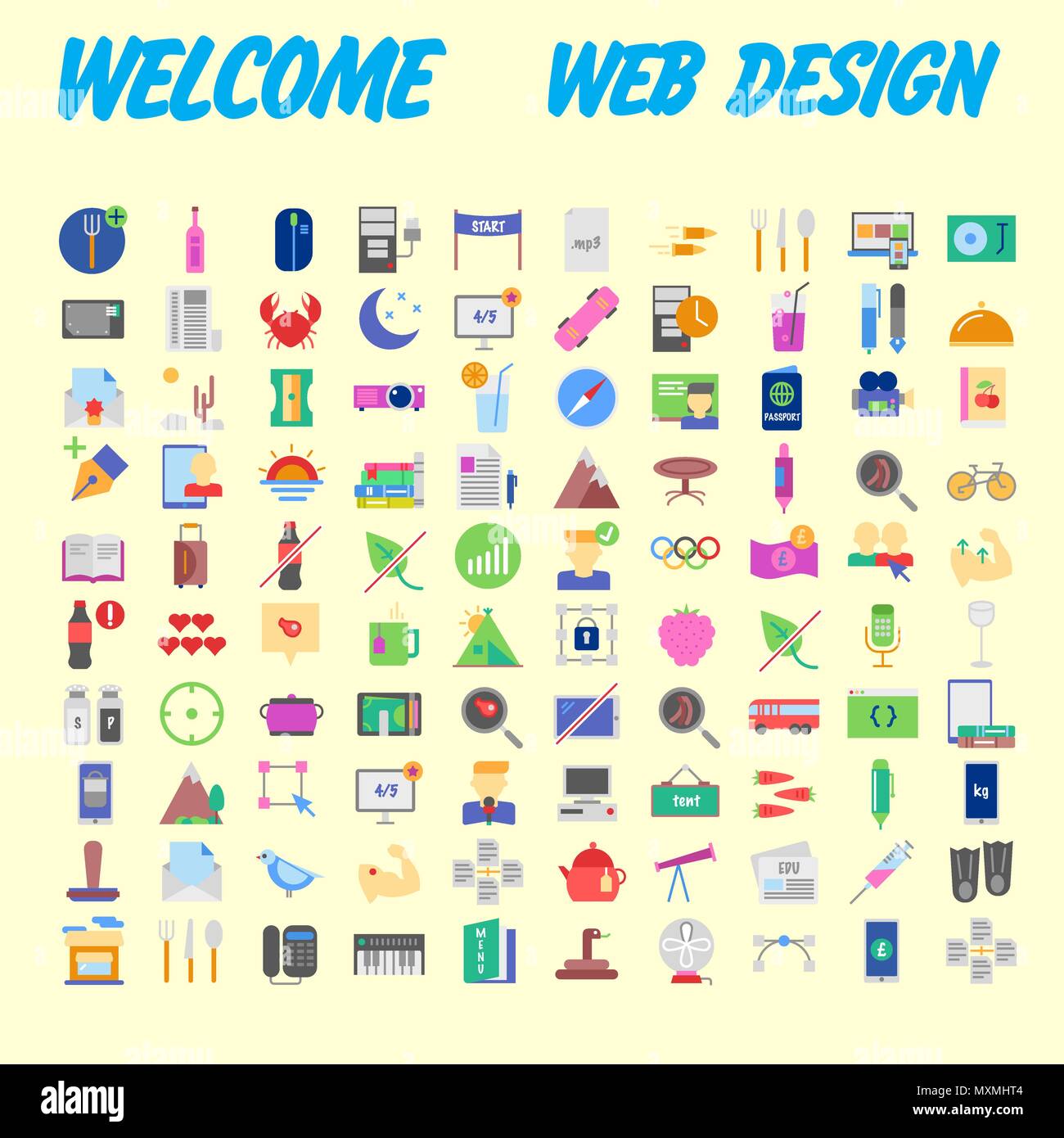 Set of 100 Isolated Minimal Modern Simple Elegant colorful Icons ...