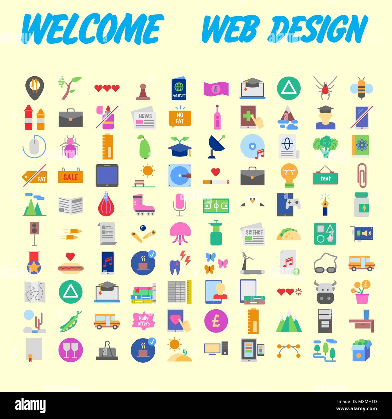 Set of 100 Isolated Minimal Modern Simple Elegant colorful Icons ...