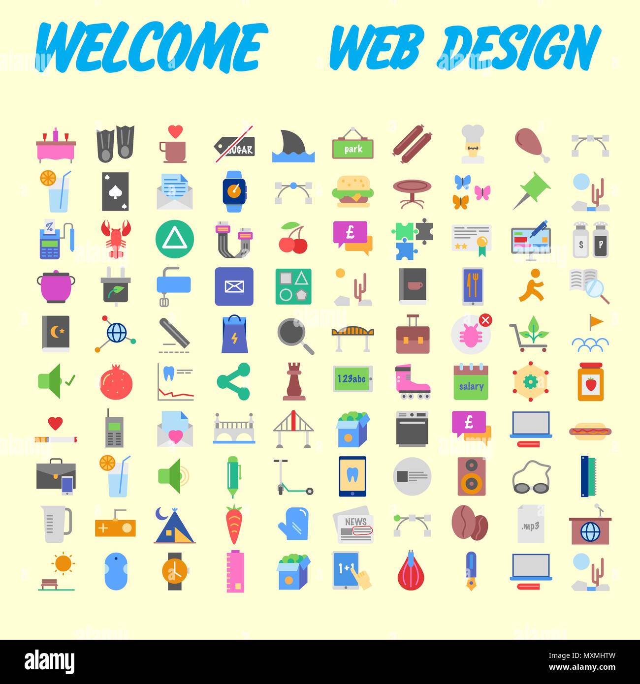 Set of 100 Isolated Minimal Modern Simple Elegant colorful Icons ...