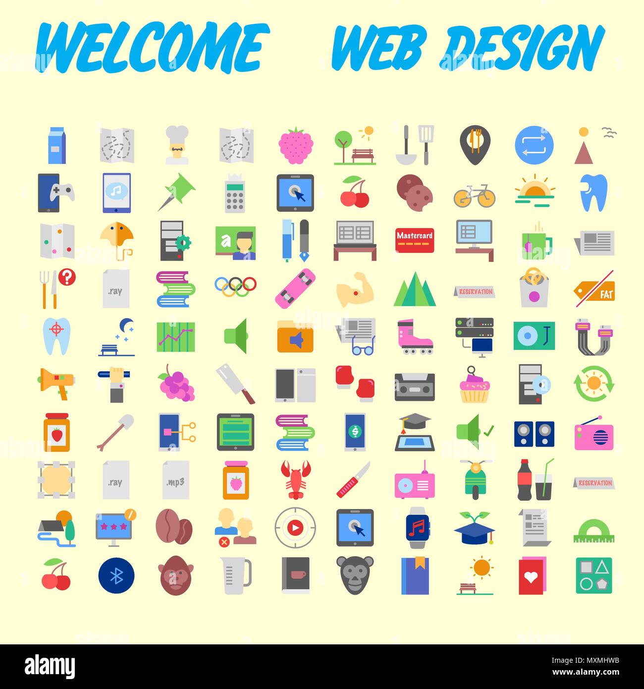 Set of 100 Isolated Minimal Modern Simple Elegant colorful Icons ...