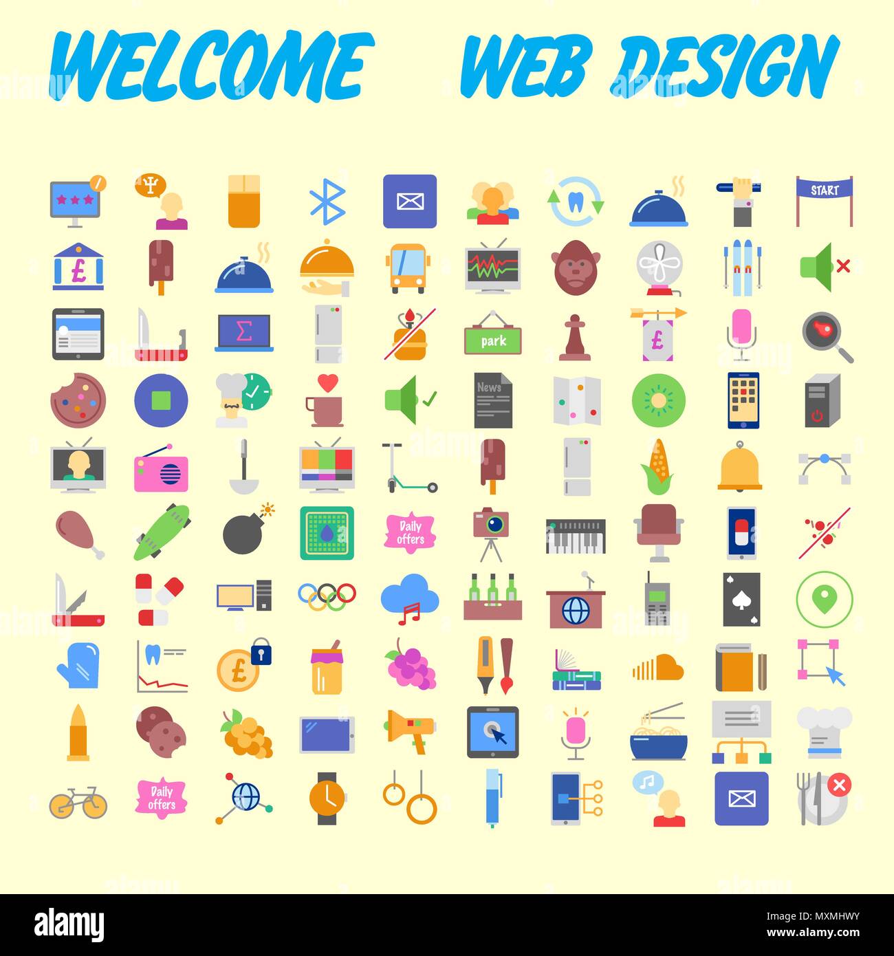 Set of 100 Isolated Minimal Modern Simple Elegant colorful Icons ...