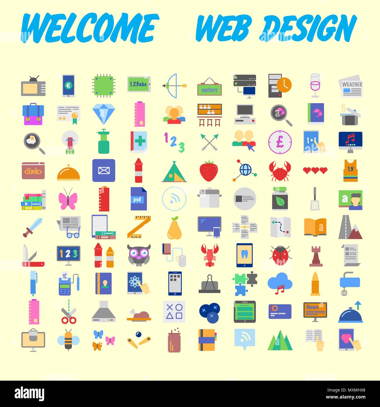 Set of 100 Isolated Minimal Modern Simple Elegant colorful Icons ...