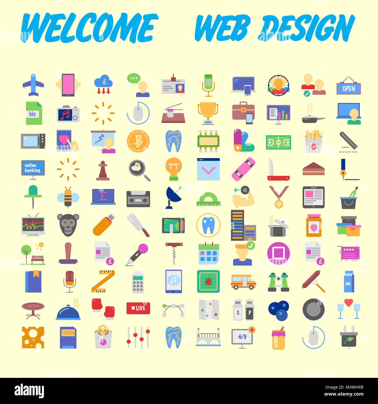 Set of 100 Isolated Minimal Modern Simple Elegant colorful Icons ...