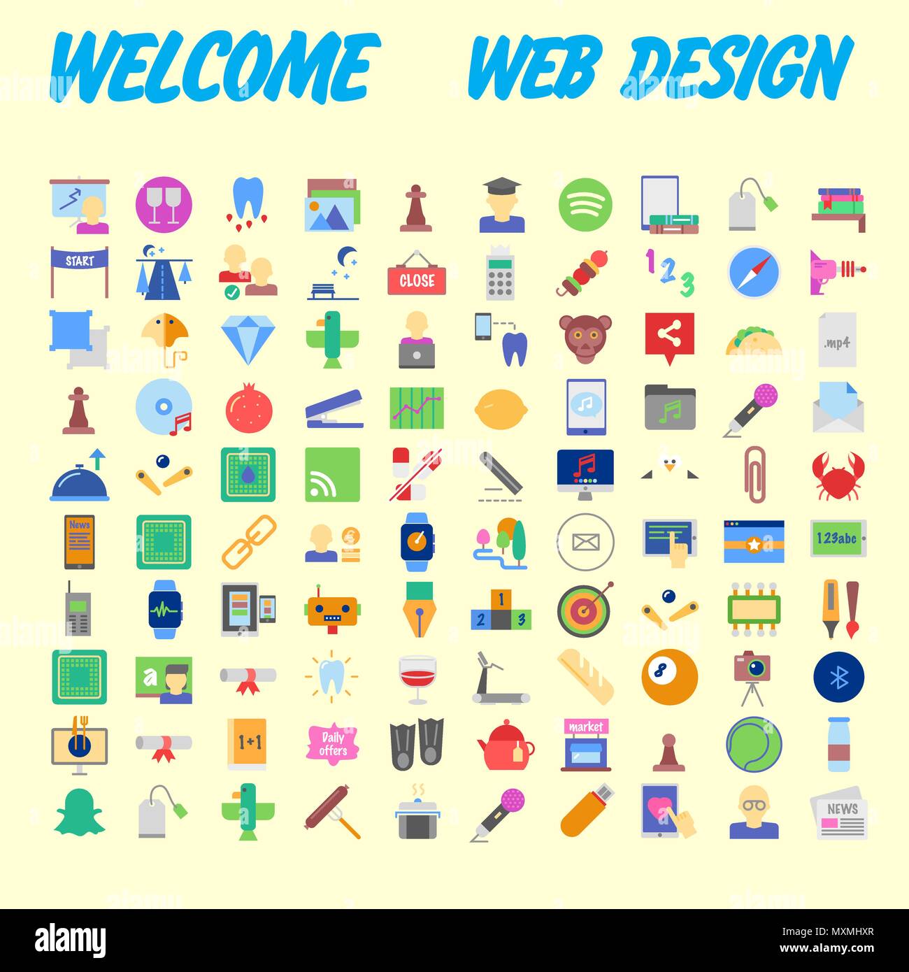 Set of 100 Isolated Minimal Modern Simple Elegant colorful Icons ...