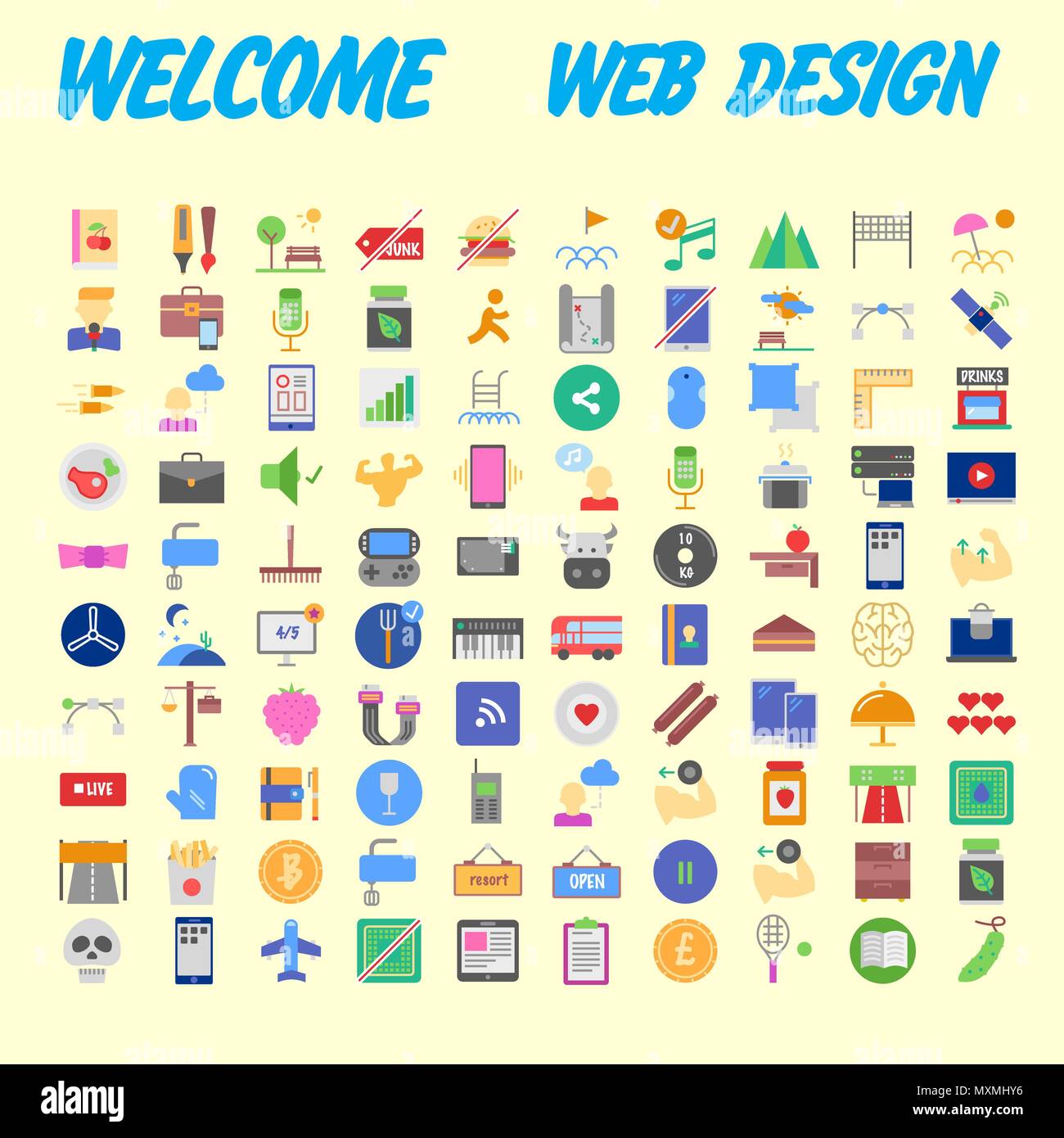Set of 100 Isolated Minimal Modern Simple Elegant colorful Icons ...