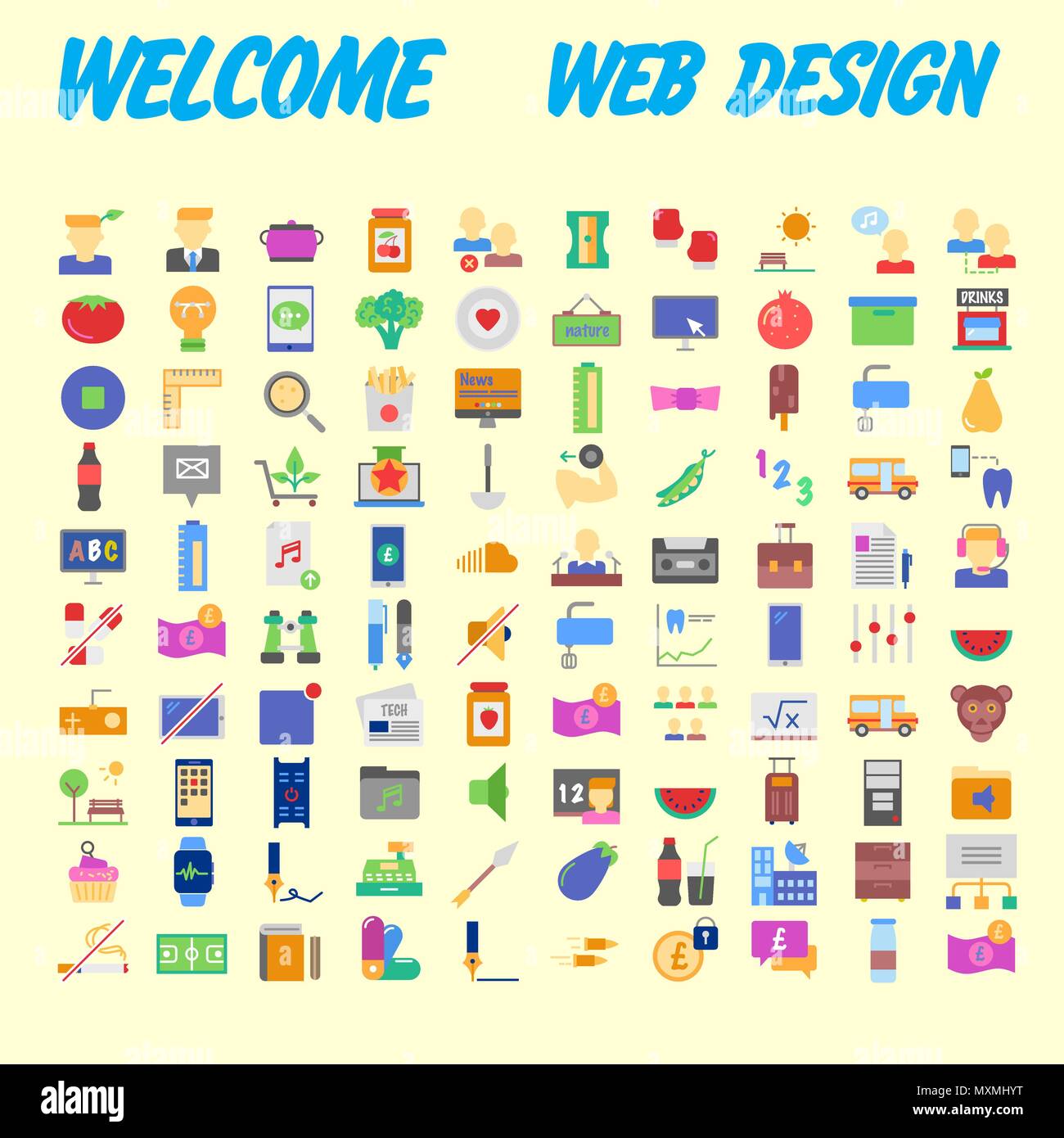 Set of 100 Isolated Minimal Modern Simple Elegant colorful Icons ...
