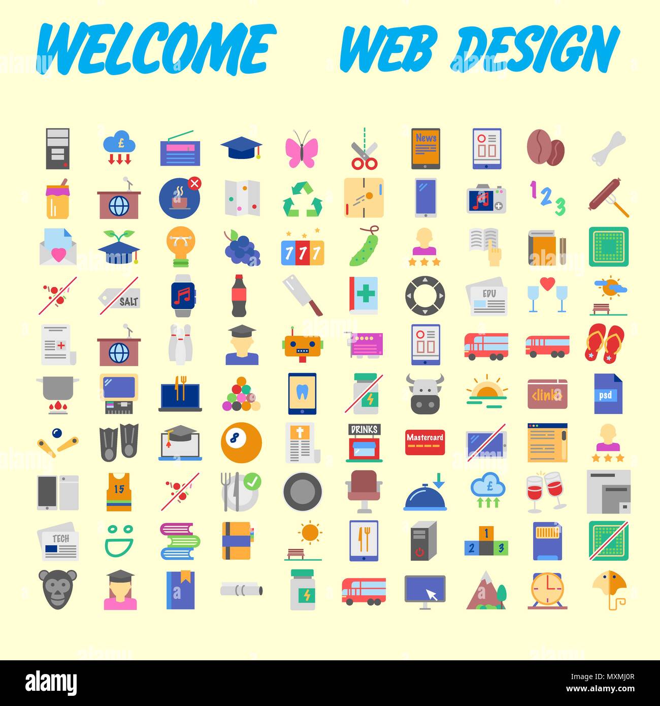 Set of 100 Isolated Minimal Modern Simple Elegant colorful Icons ...