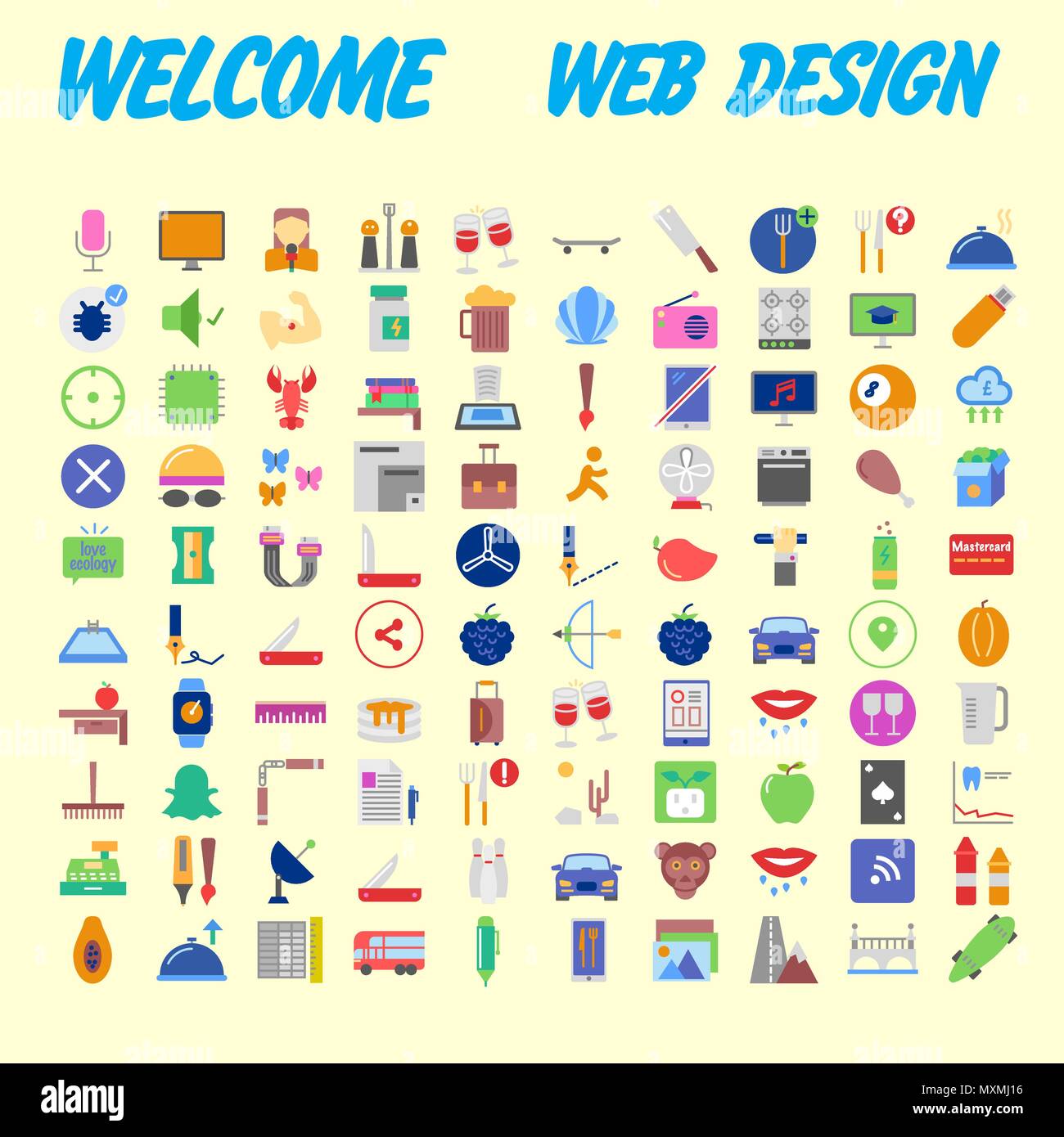 Set of 100 Isolated Minimal Modern Simple Elegant colorful Icons ...