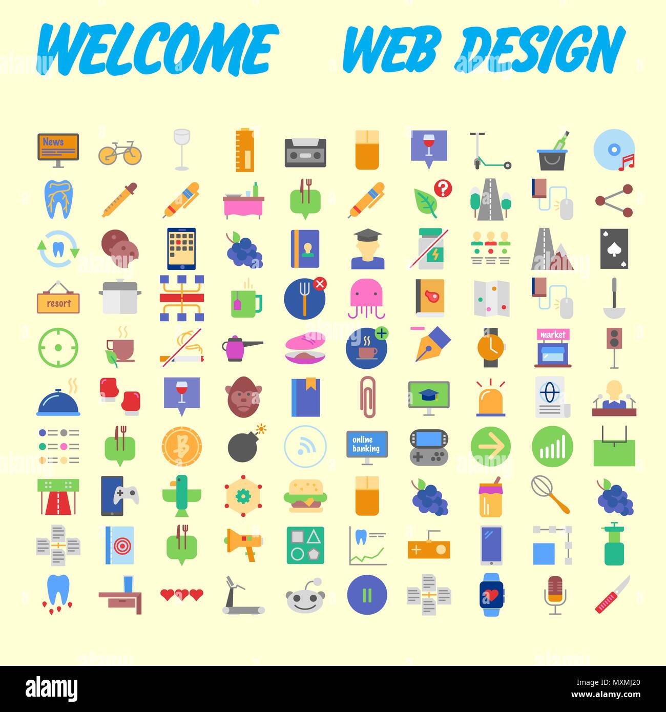 Set of 100 Isolated Minimal Modern Simple Elegant colorful Icons ...