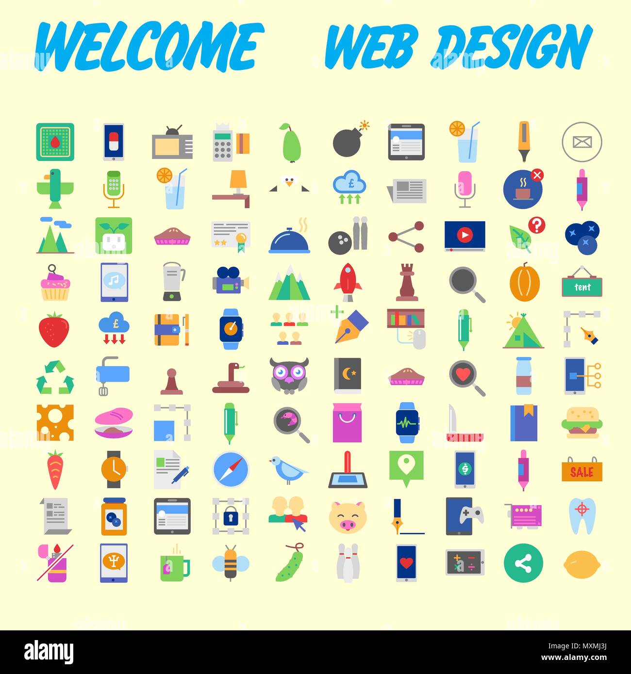 Set of 100 Isolated Minimal Modern Simple Elegant colorful Icons ...