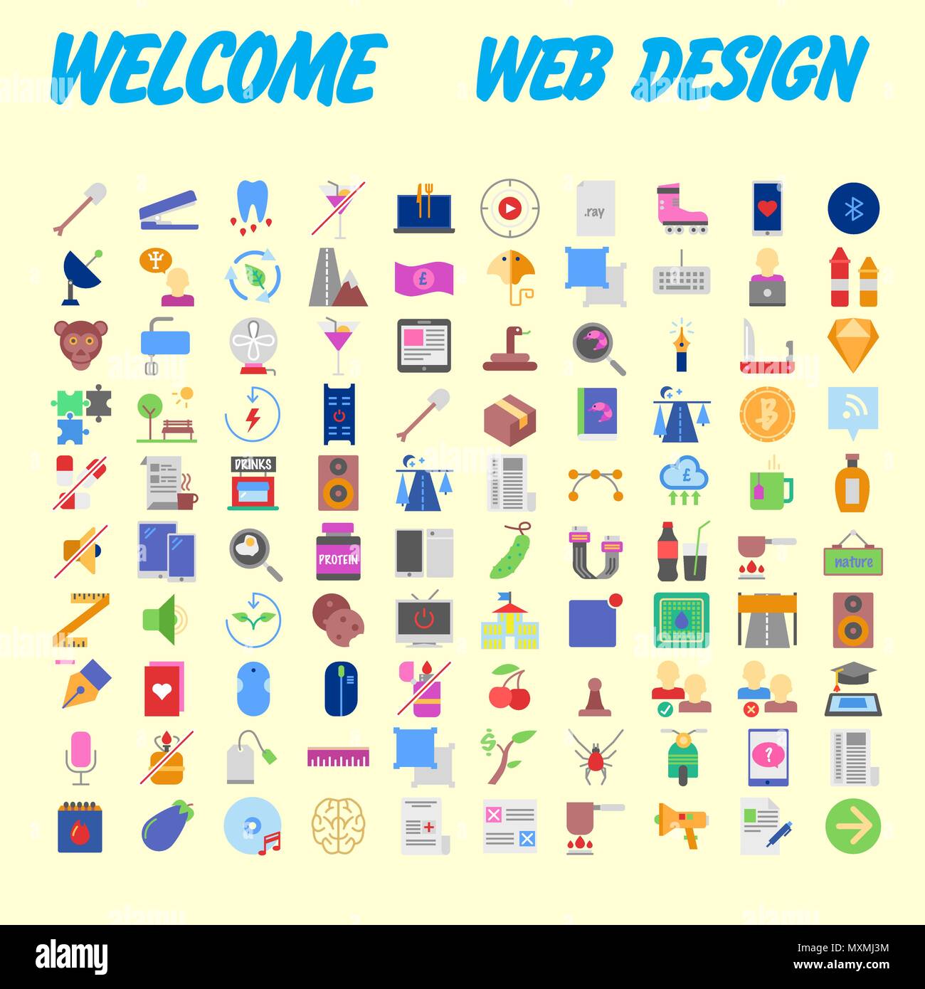 Set of 100 Isolated Minimal Modern Simple Elegant colorful Icons ...