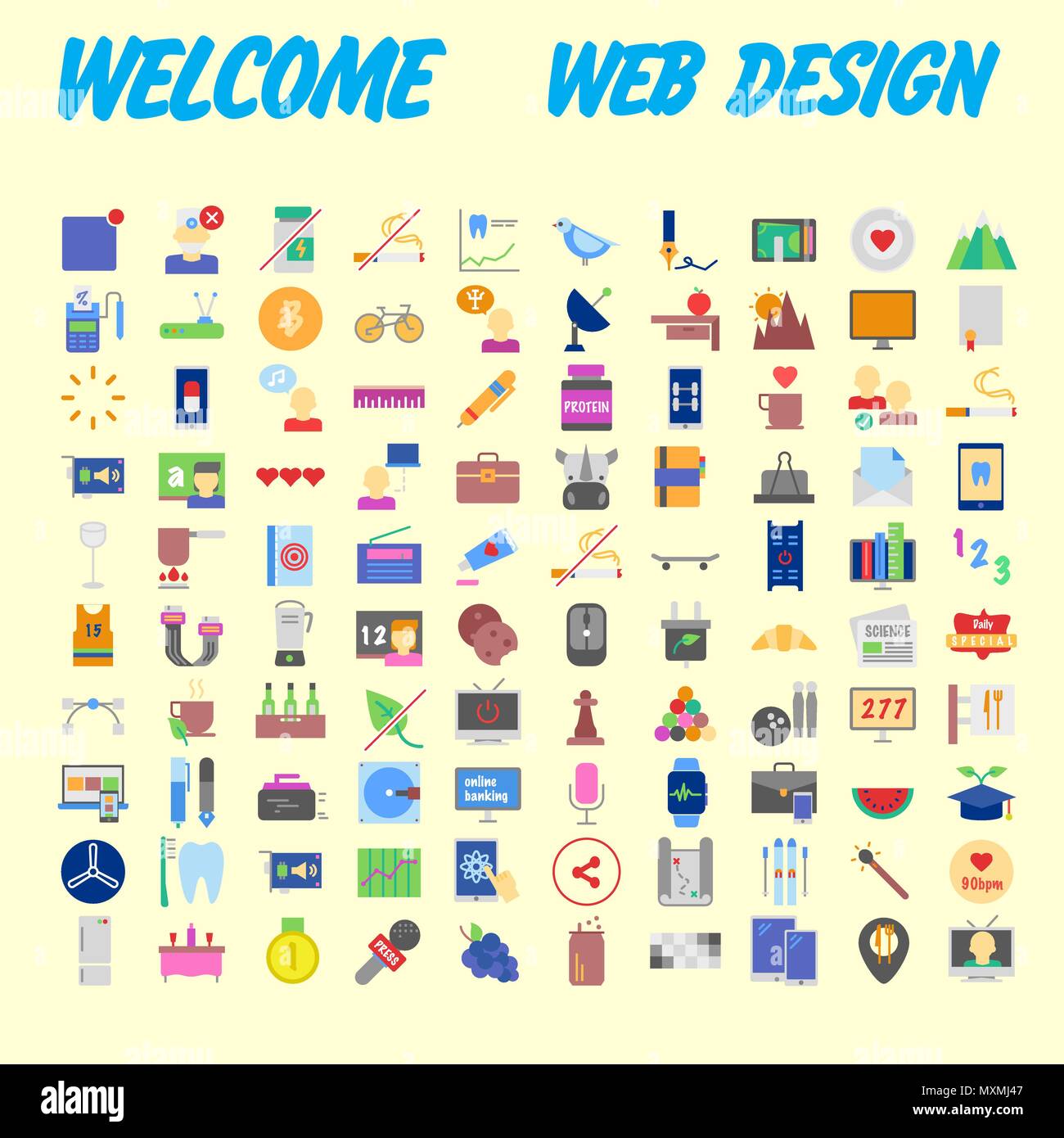 Set of 100 Isolated Minimal Modern Simple Elegant colorful Icons ...