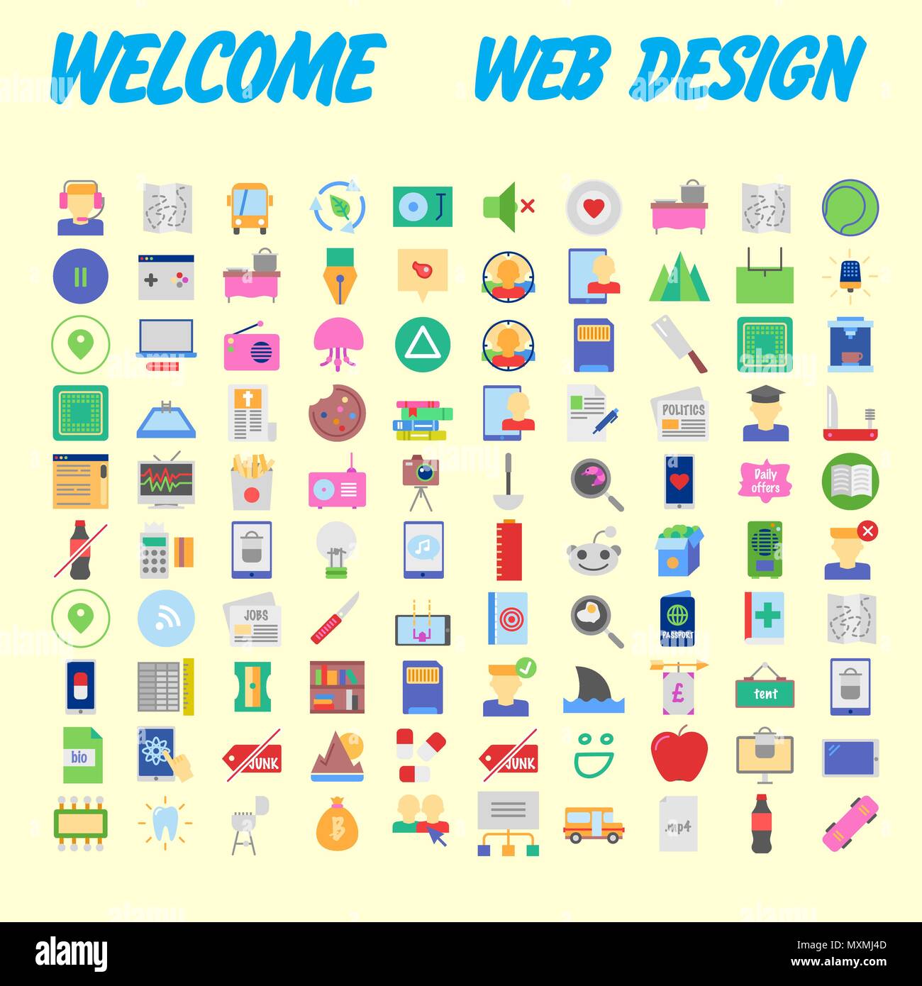 Set of 100 Isolated Minimal Modern Simple Elegant colorful Icons ...