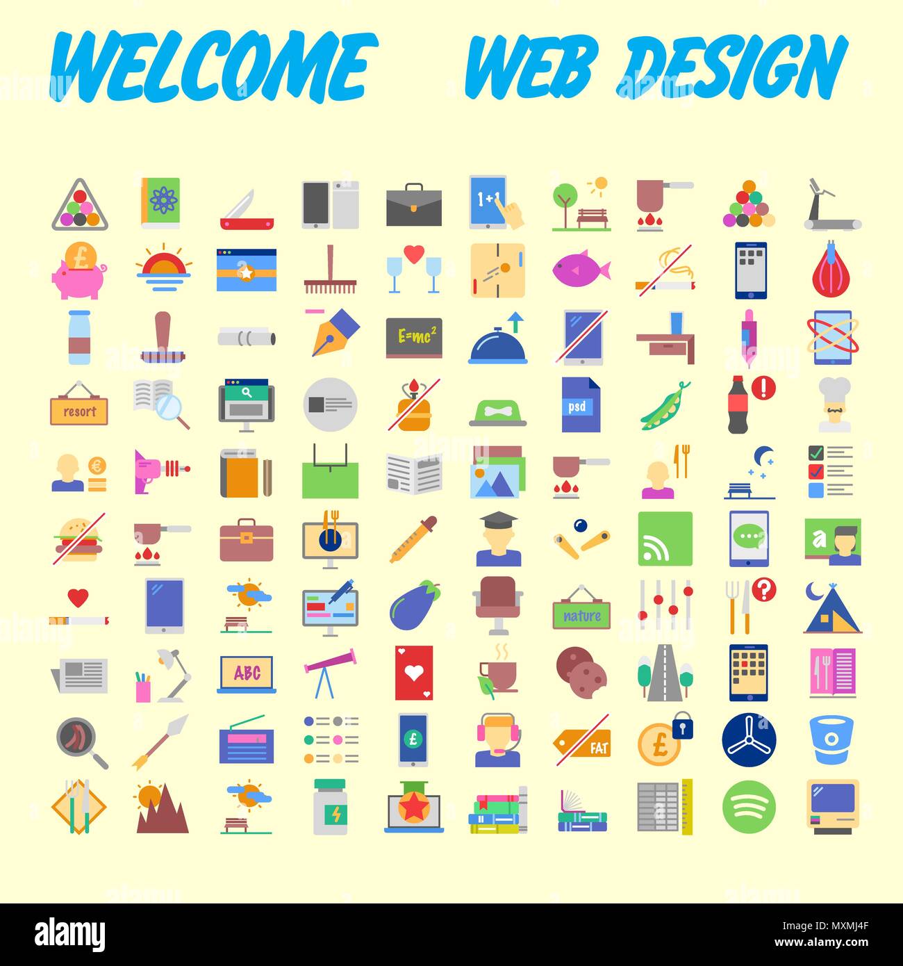 Set of 100 Isolated Minimal Modern Simple Elegant colorful Icons ...