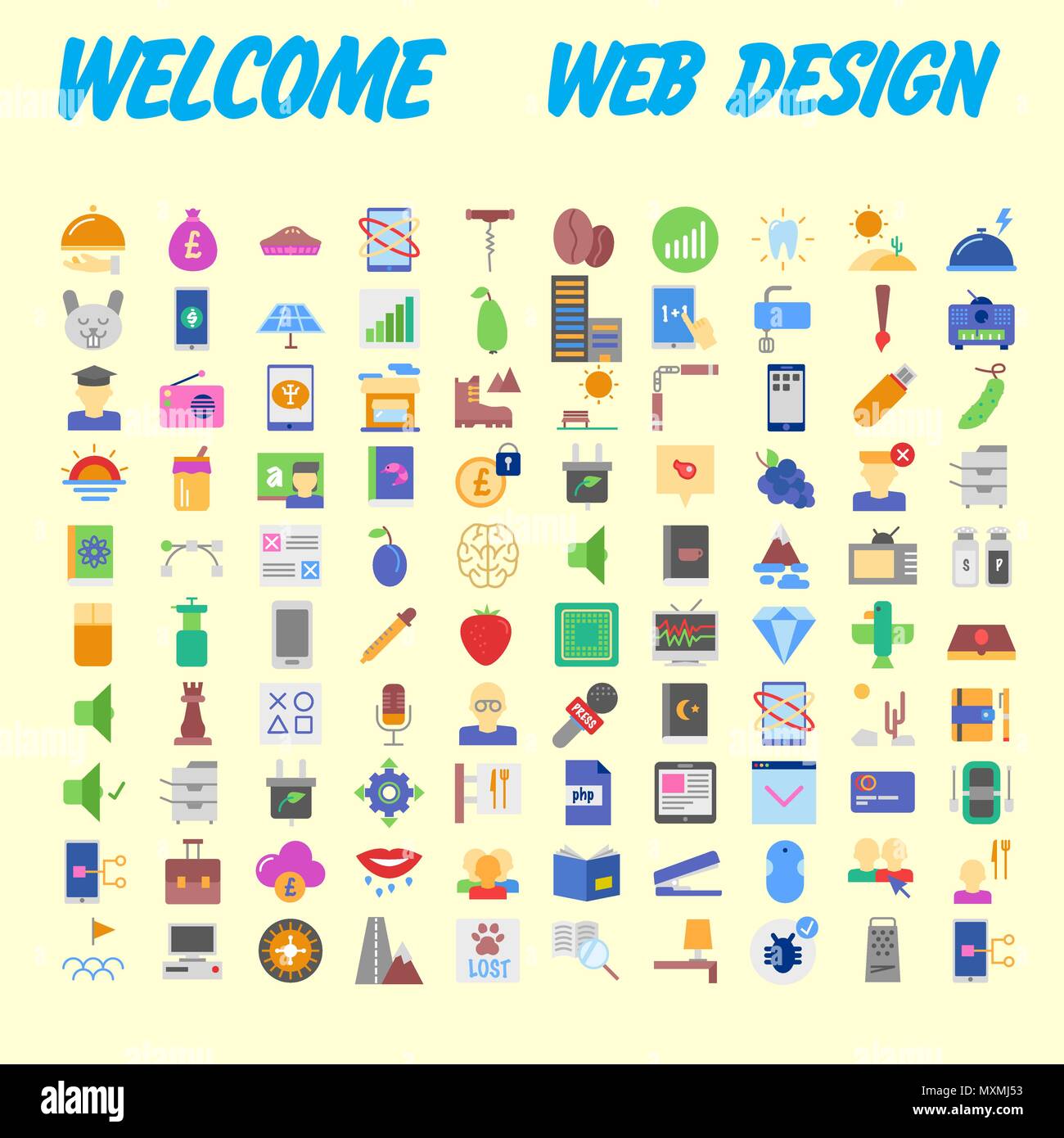 Set of 100 Isolated Minimal Modern Simple Elegant colorful Icons ...