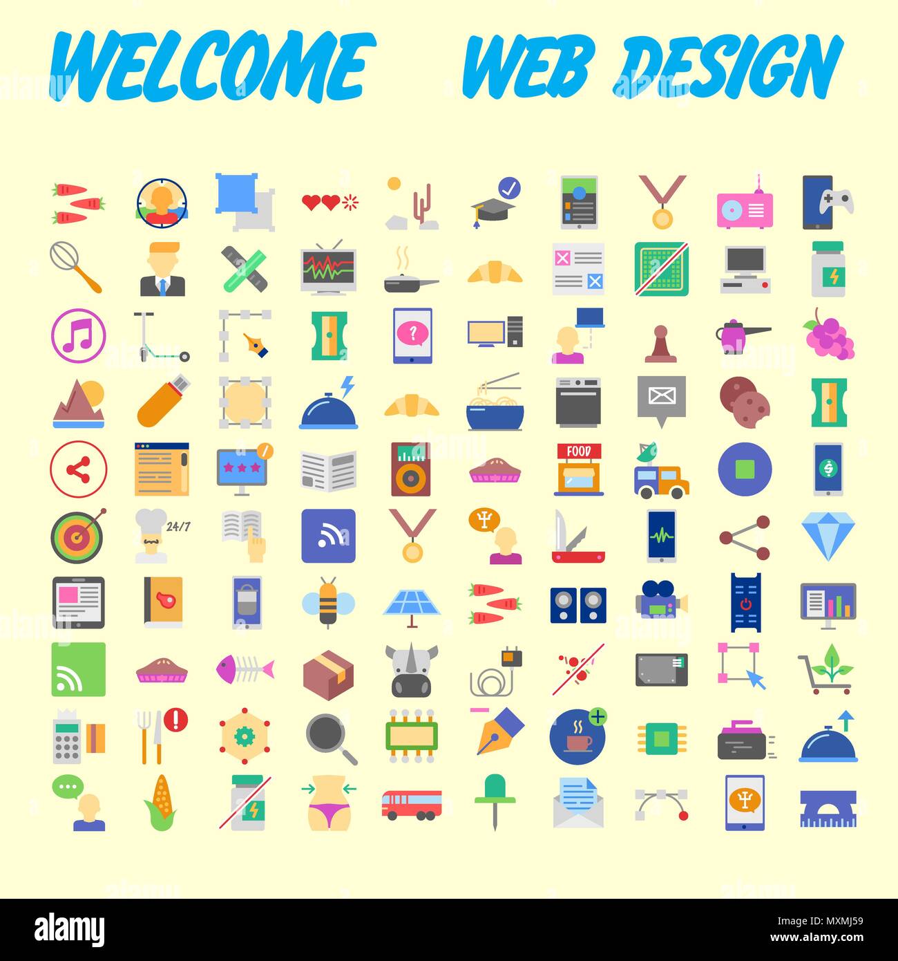 Set of 100 Isolated Minimal Modern Simple Elegant colorful Icons ...