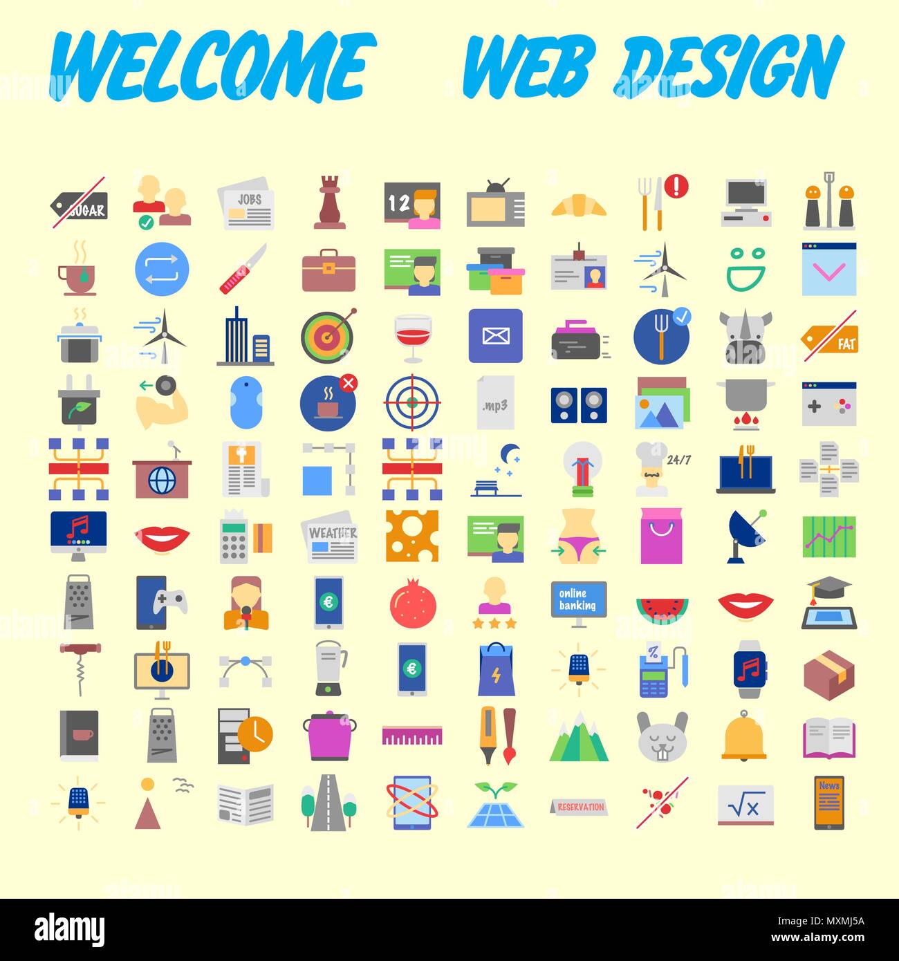 Set of 100 Isolated Minimal Modern Simple Elegant colorful Icons ...