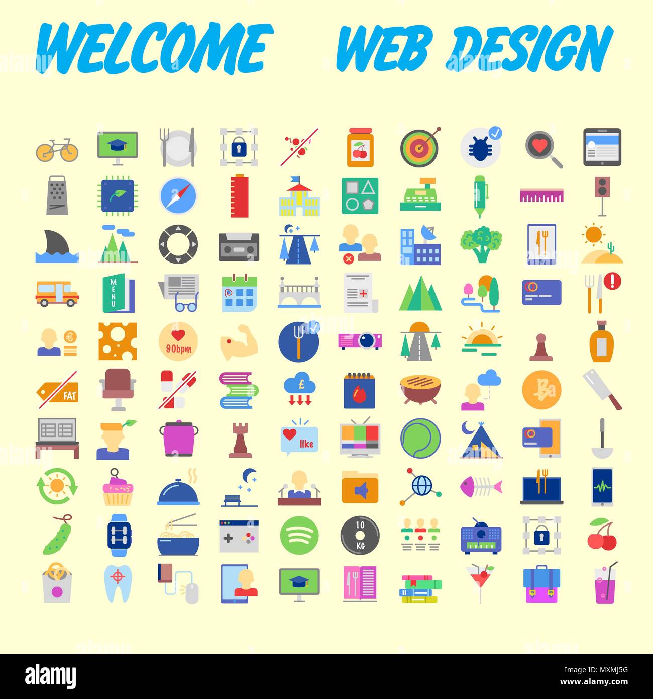Set of 100 Isolated Minimal Modern Simple Elegant colorful Icons ...