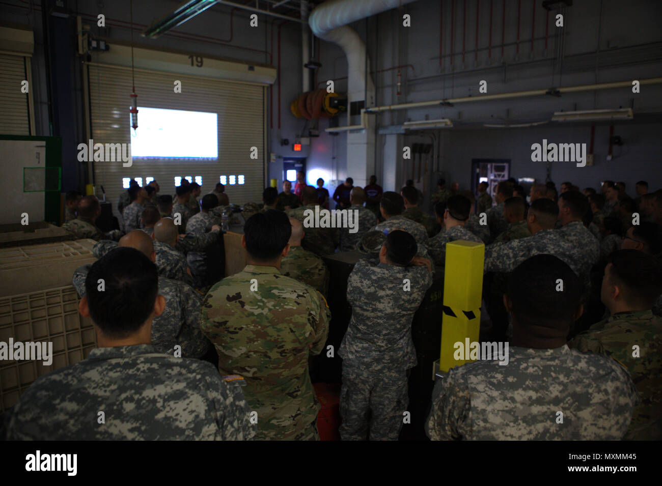U.S. Army soldiers attend a briefing at March Air Reserve Base ...