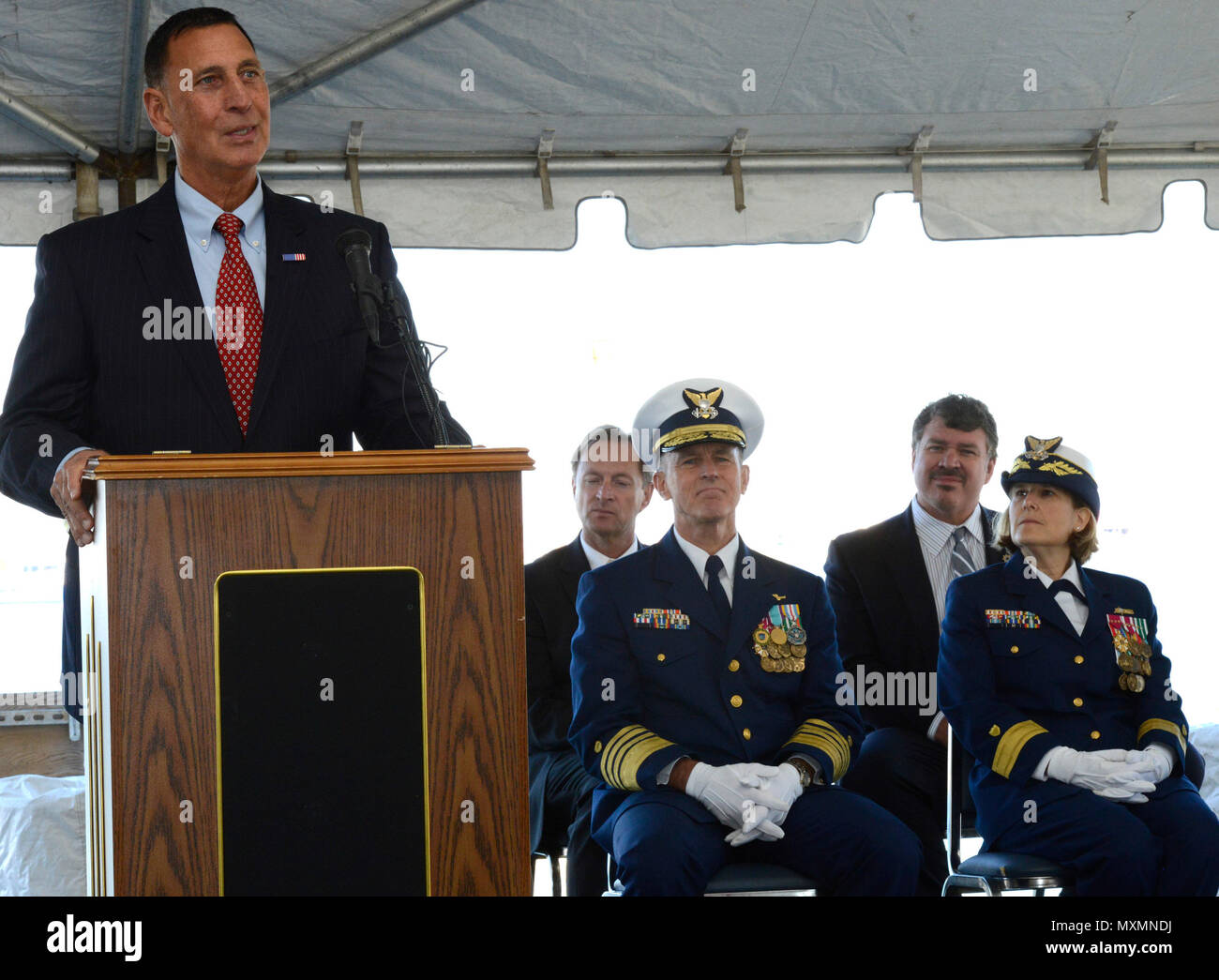 Rep. Frank LoBiondo speaks to attendees of the Coast Guard Cutter ...