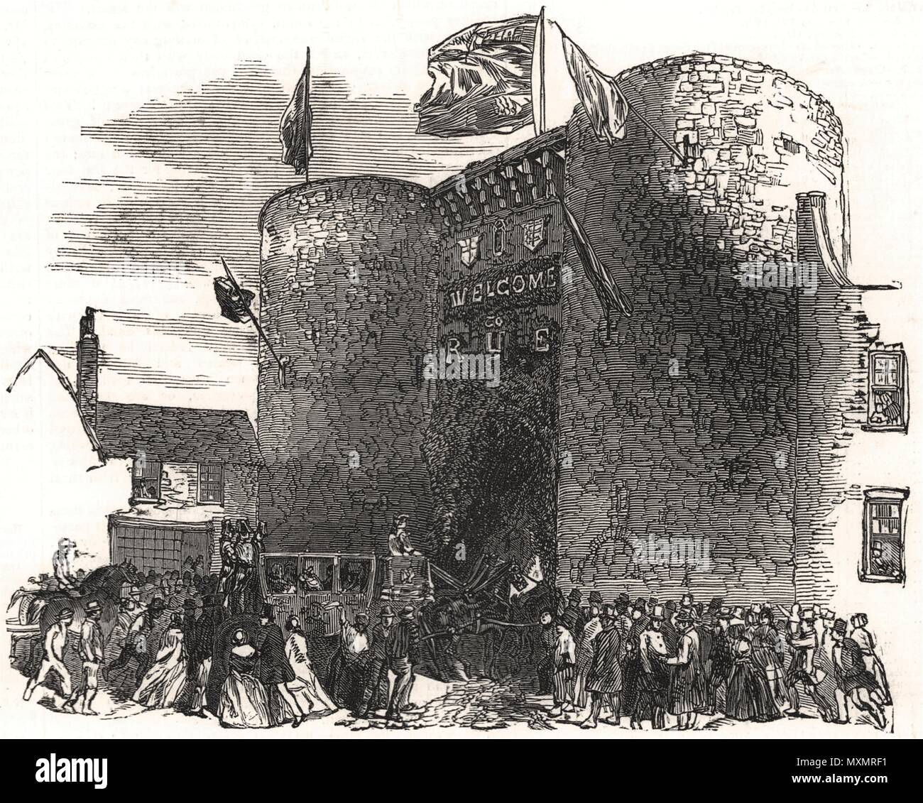 Lord Mayor of London procession at the old gate, Rye. Sussex 1850. The ...