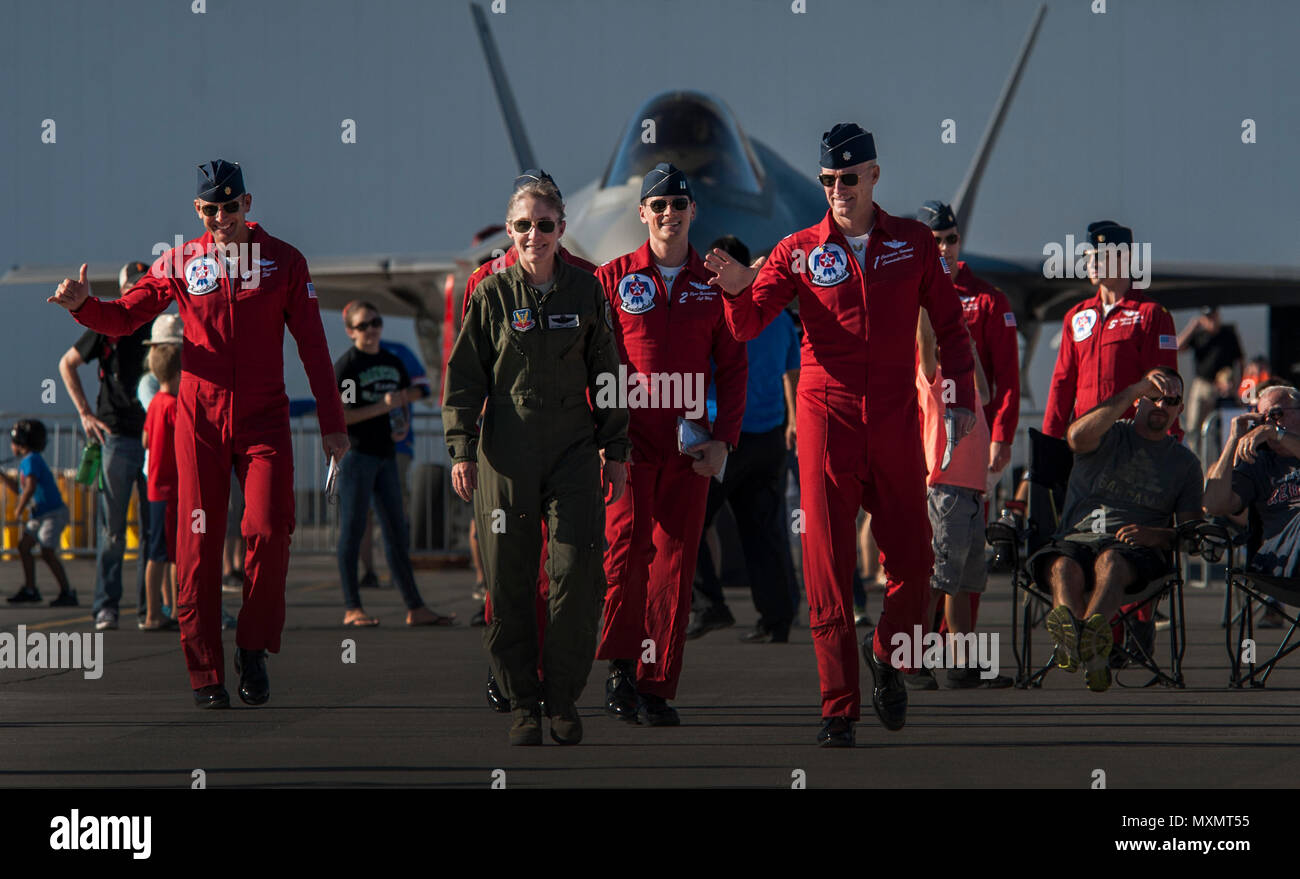 Brig. Gen. Jeannie Levitt, 57th Wing commander, walks with the U.S. Air ...
