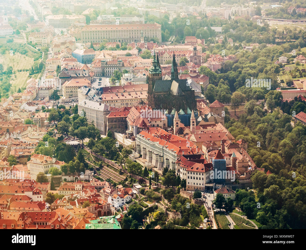 Aerial view on Prague Castle and Saint Vitus Cathedral, Czech Republic ...
