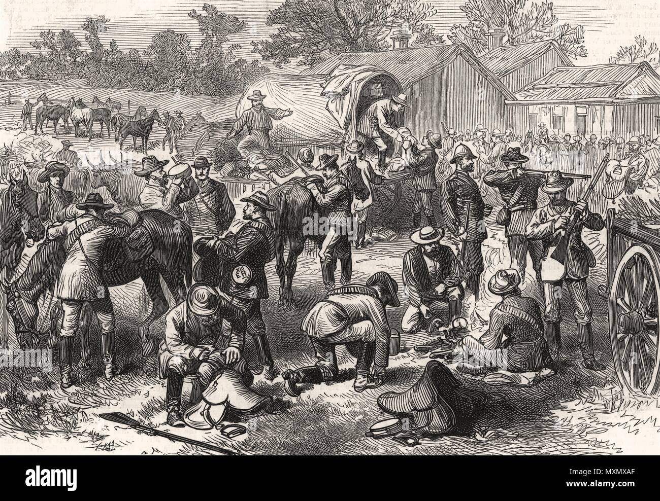 Kaffir War Rautenbach's Rangers preparing an expedition. South Africa ...