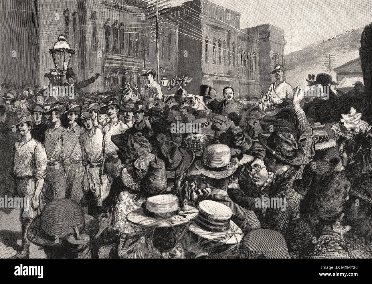 Cecil Rhodes leaving Cape Town railway station in a carriage. South ...