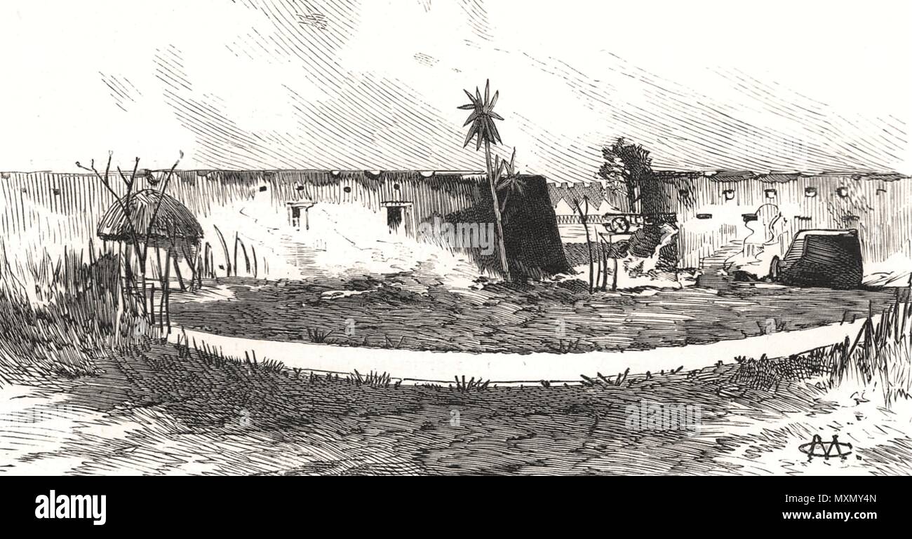 Interior of King Lo Bengula's Kraal at Bulawayo. Zimbabwe 1894. The ...