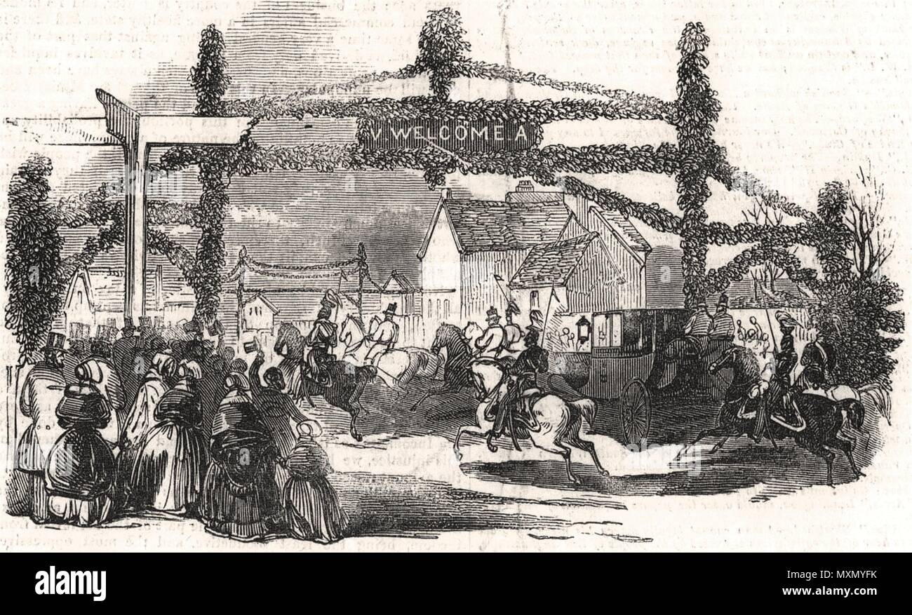 Queen Victoria passing through Bracknell. Berkshire 1845. The ...