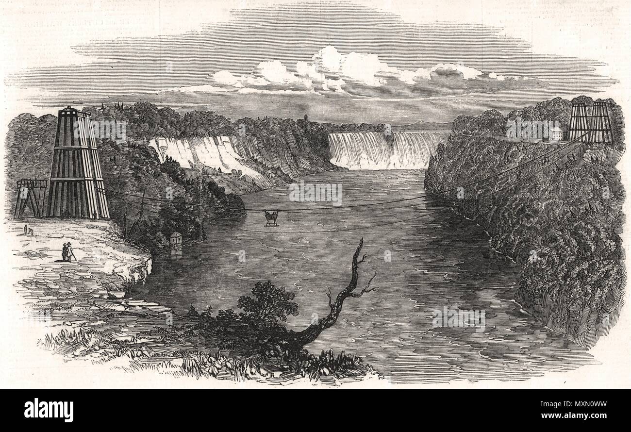 Niagara Falls suspension bridge construction Basket ferry Temporary ...