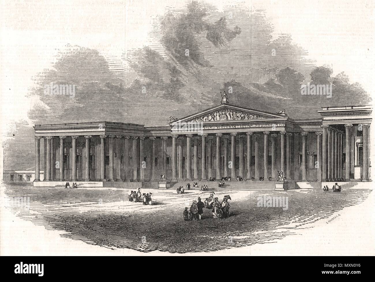 Façade of the new British Museum. London 1845. The Illustrated London ...